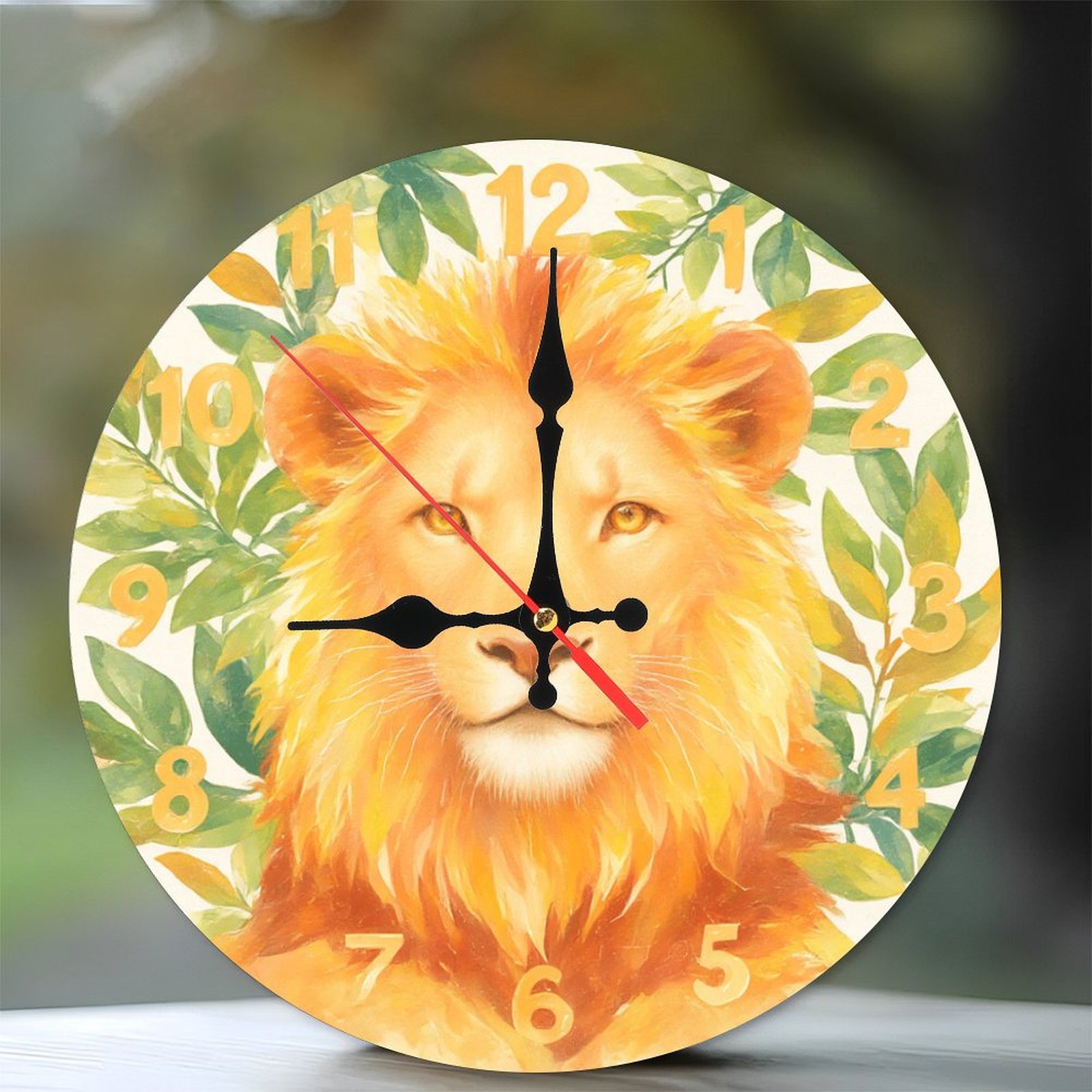 Golden Lion Jungle Wall Clock Home Decor 10-Inch Silent Wooden Wall ...