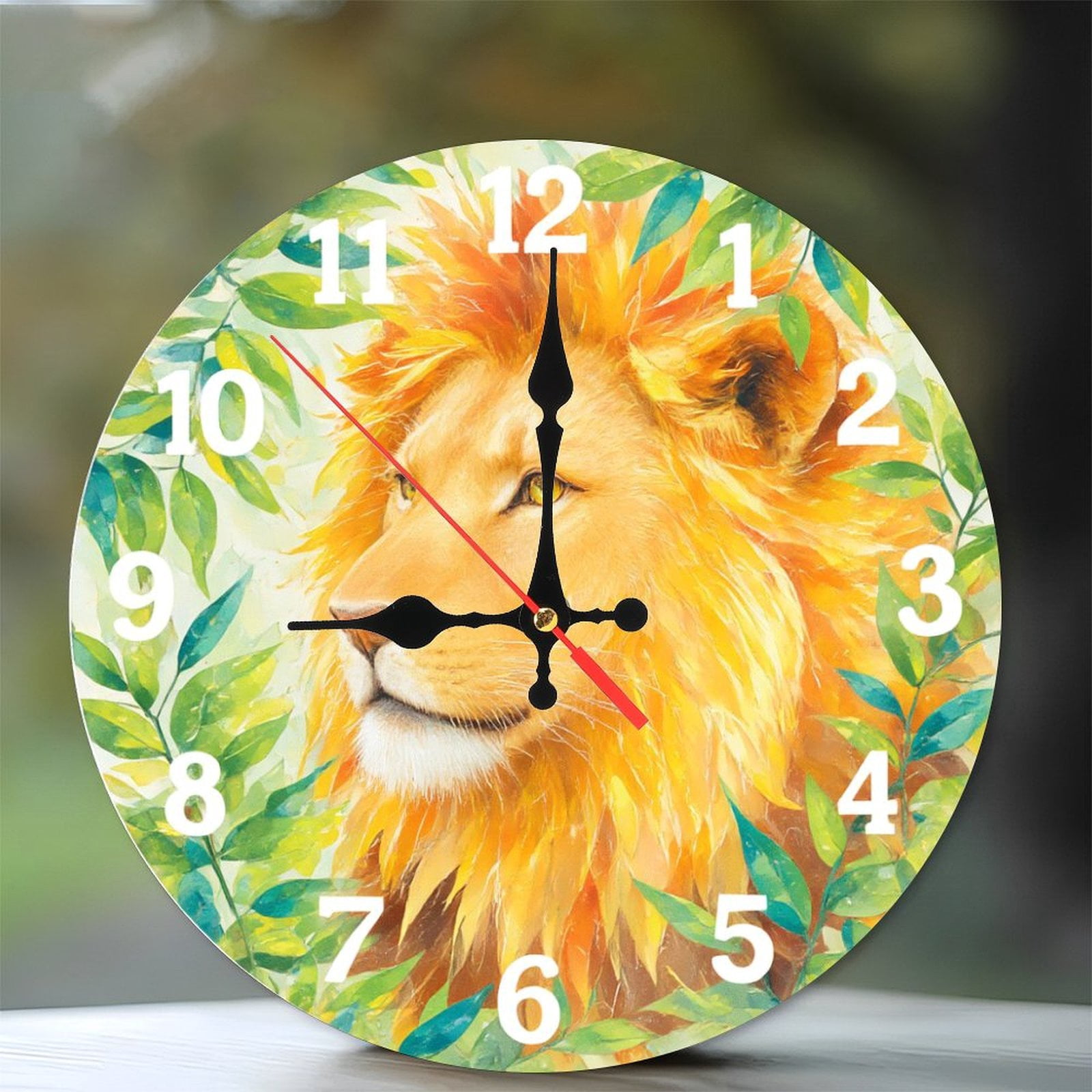 Golden Lion Wall Clock Jungle Animal Decor Home Office 10-Inch Silent ...