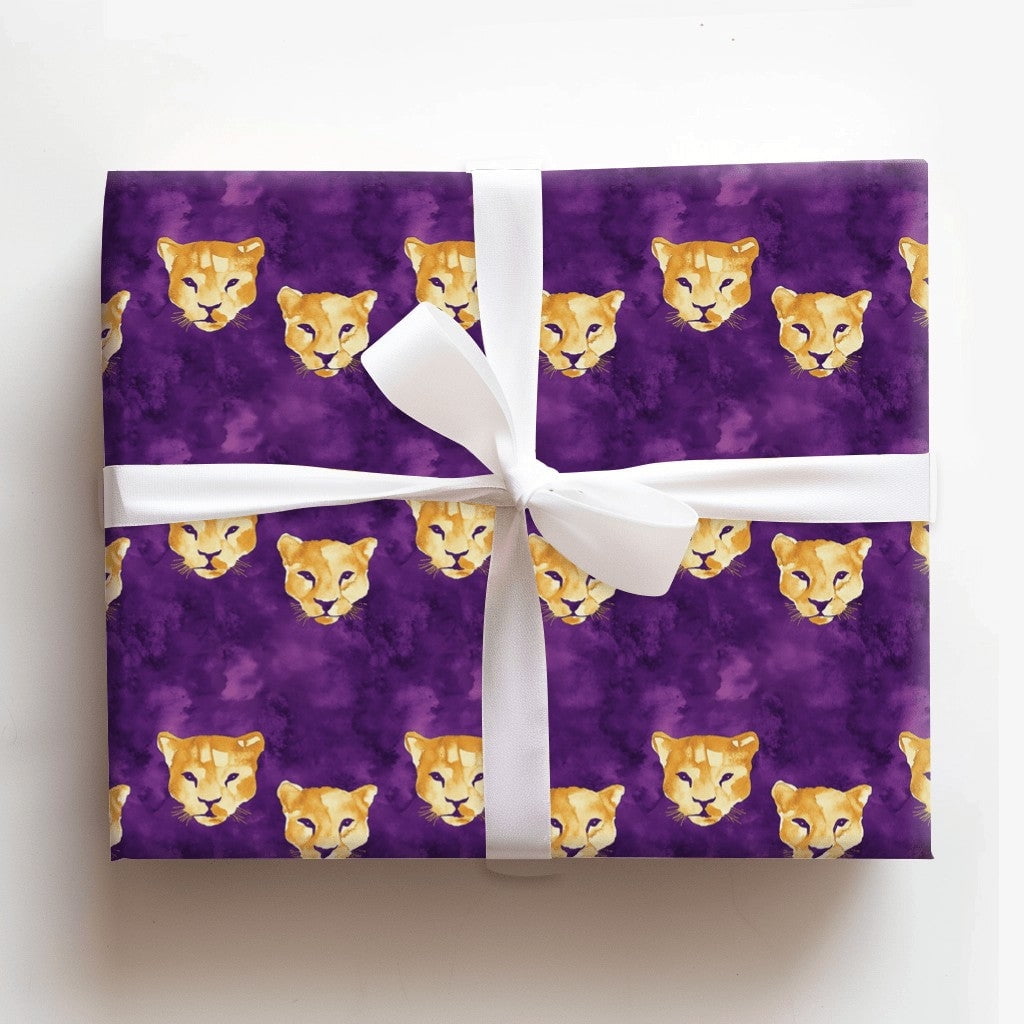 Golden Lioness Head Pattern Purple Watercolor Gift Wrapping Paper ...