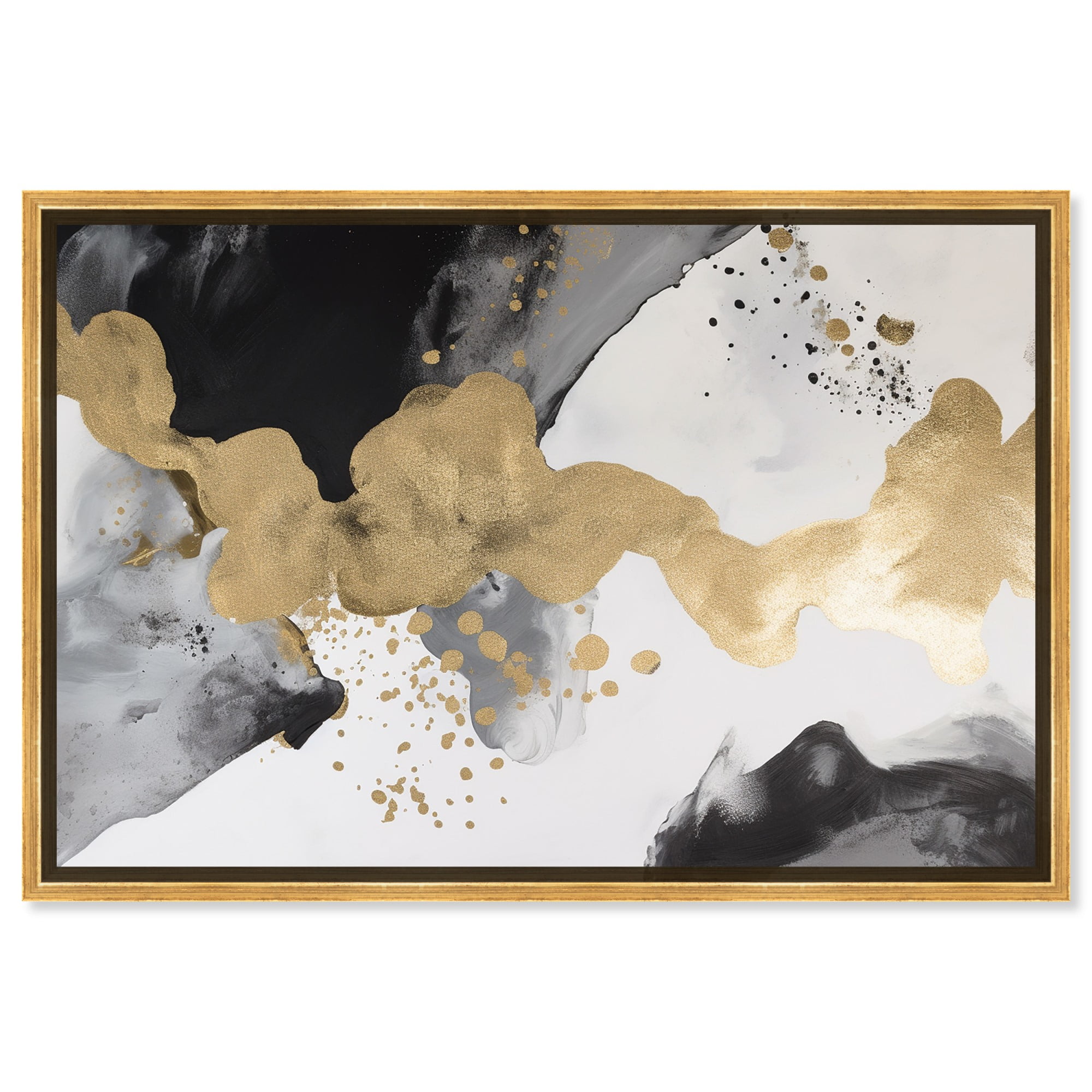 Golden Liquid Canvas Modern Black White Abstract Wall Art by Art Remedy ...
