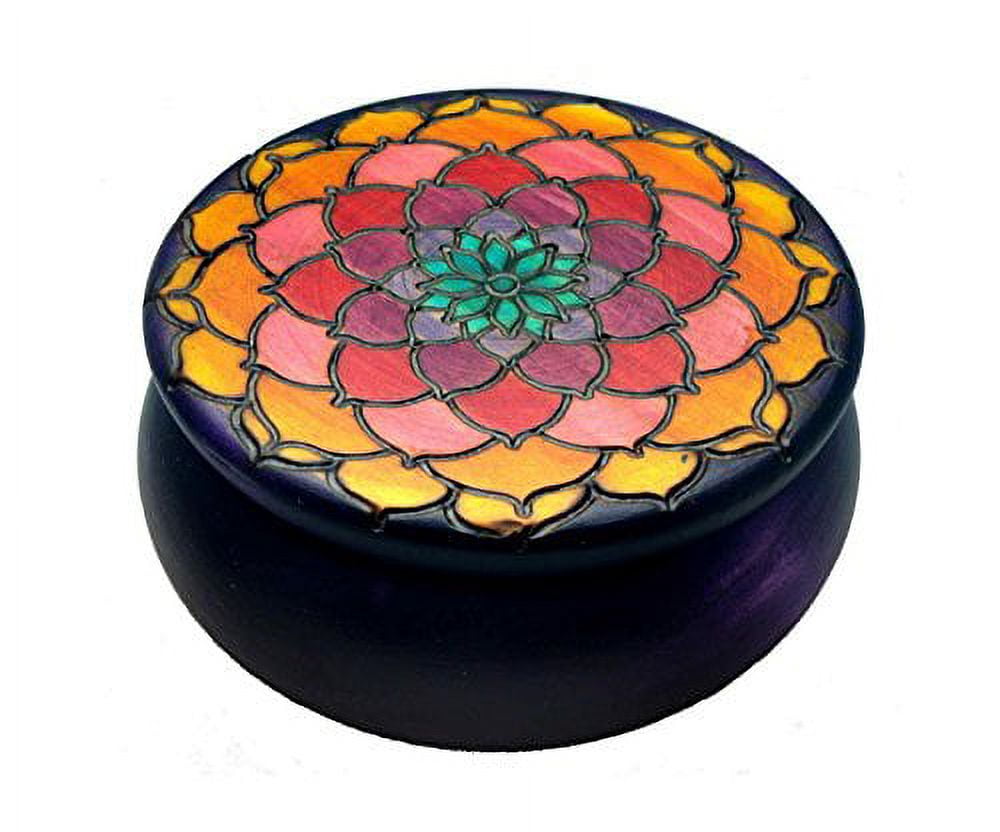 Golden Lotus Flower Round Wooden Box Polish Handmade Keepsake - Walmart.com