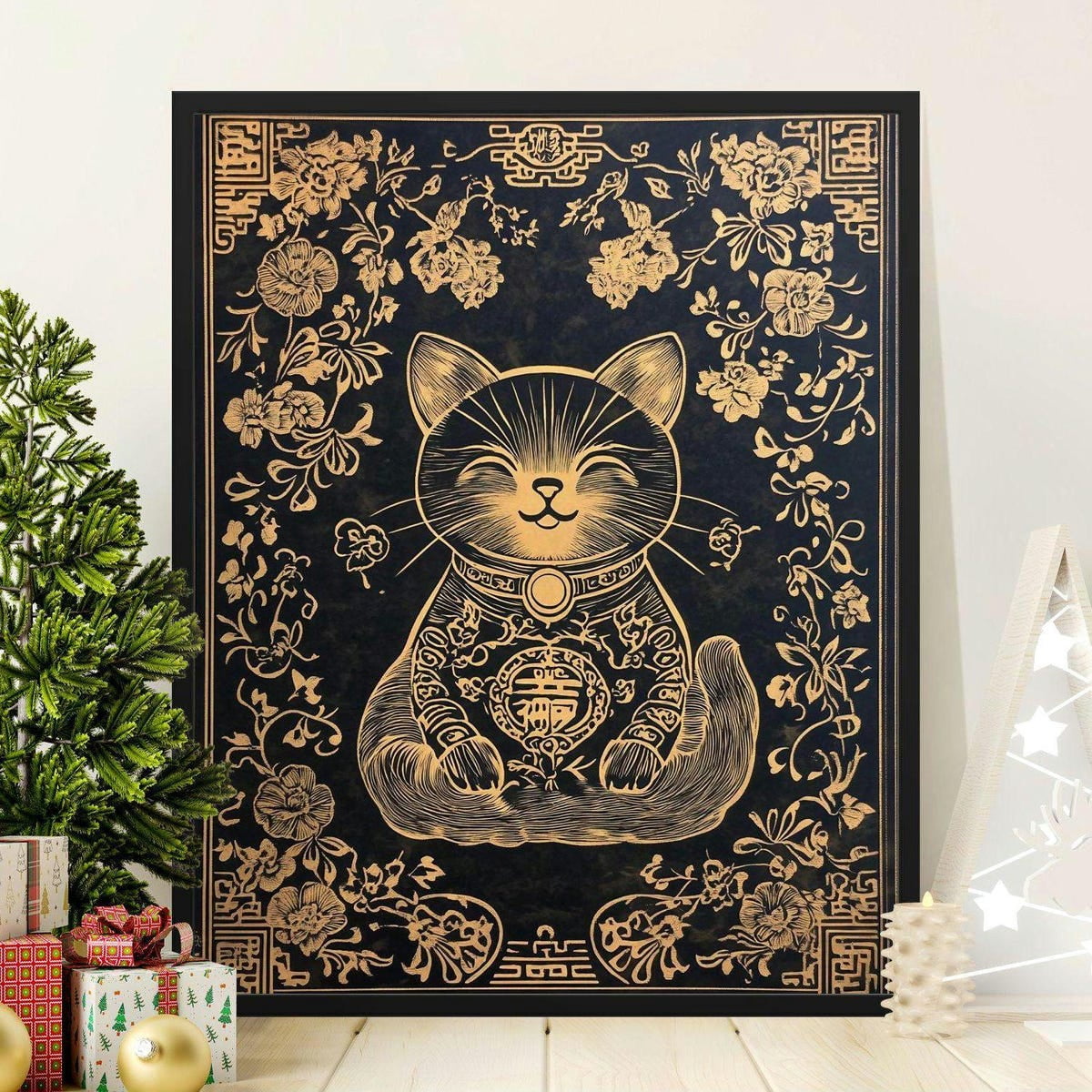 Golden Lucky Cat Poster, Japanese Inspired Art Print, Decorative Wall ...