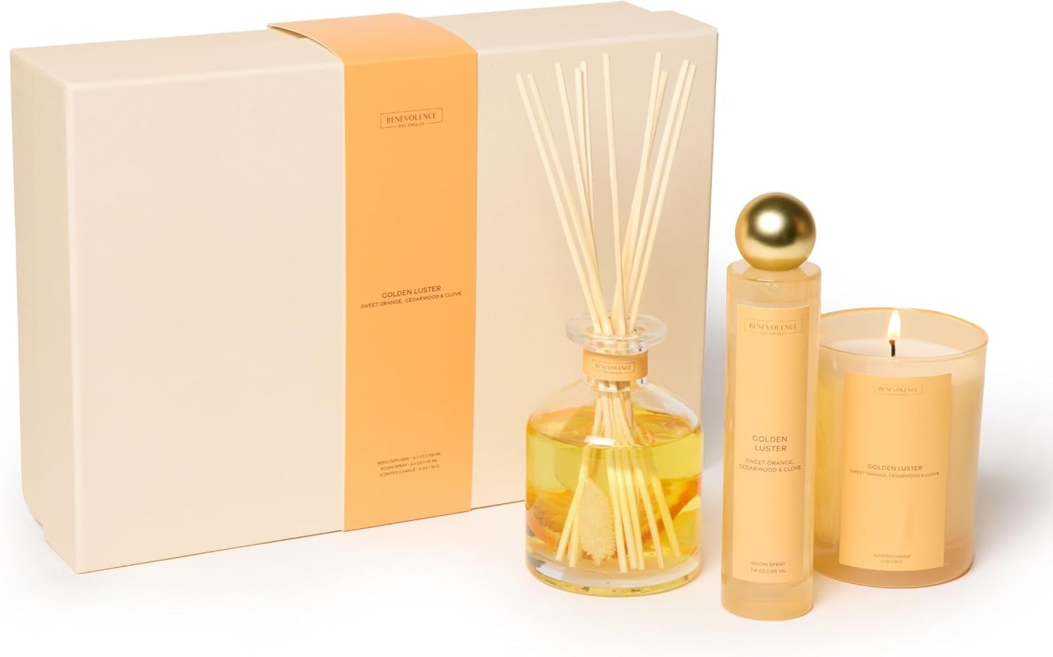 Golden Luster Gift Box Candle, Room Spray & Reed Diffuser Orange ...