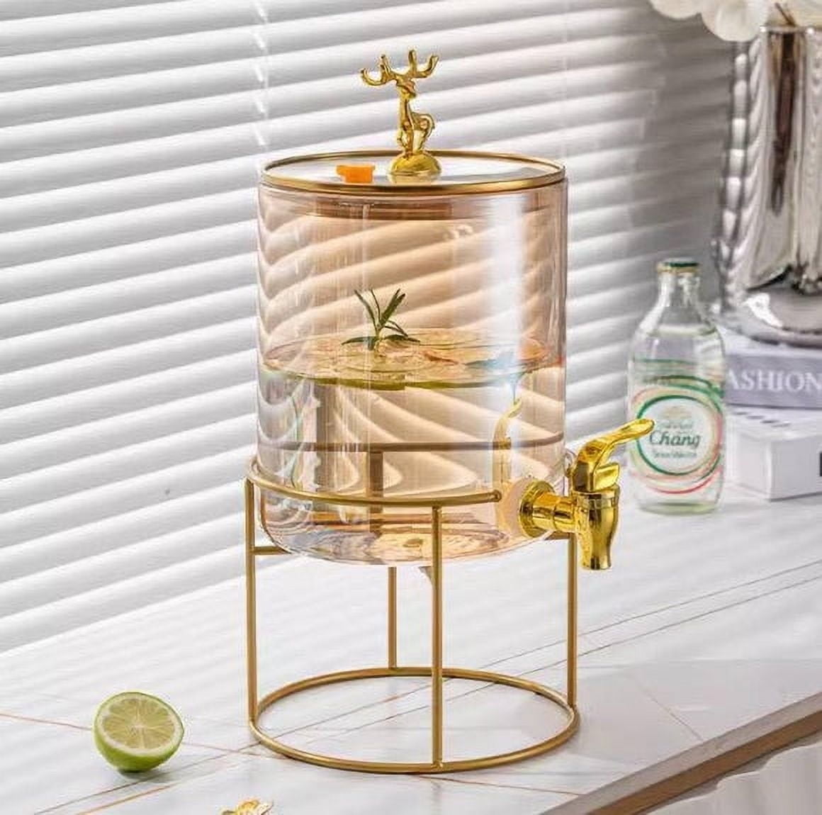 Golden Luxe Beverage Dispenser with Stand – Glass Drink Dispenser for ...