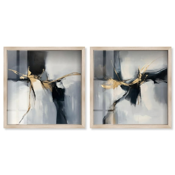 Golden Luxe Living Room Glam 2 Panel Set Shadowbox Print Abstract Wall ...