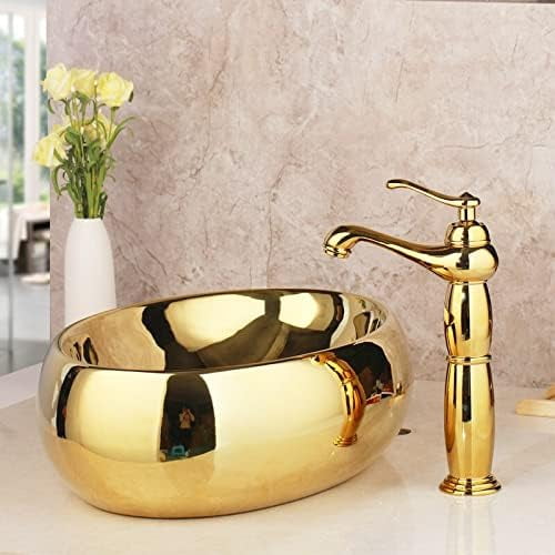 Golden Luxury Ceramic Lavatory Bathroom Tap Washbasin Basin Sink Set ...