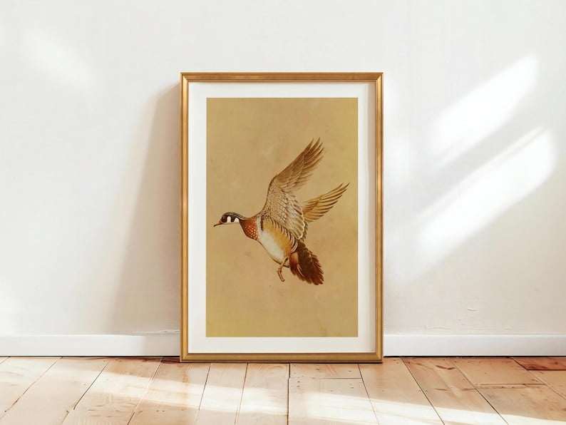 Golden Mallard Print - Vintage Mallard Hunting Art for Outdoorsy Dad ...