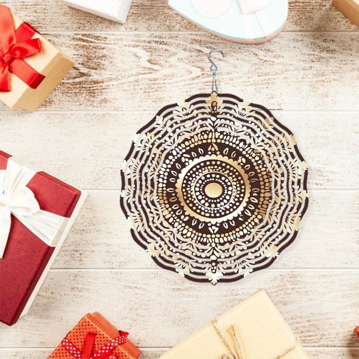 Golden Mandala Metal Wind Spinner Chime | Outdoor Garden Decor 3D ...