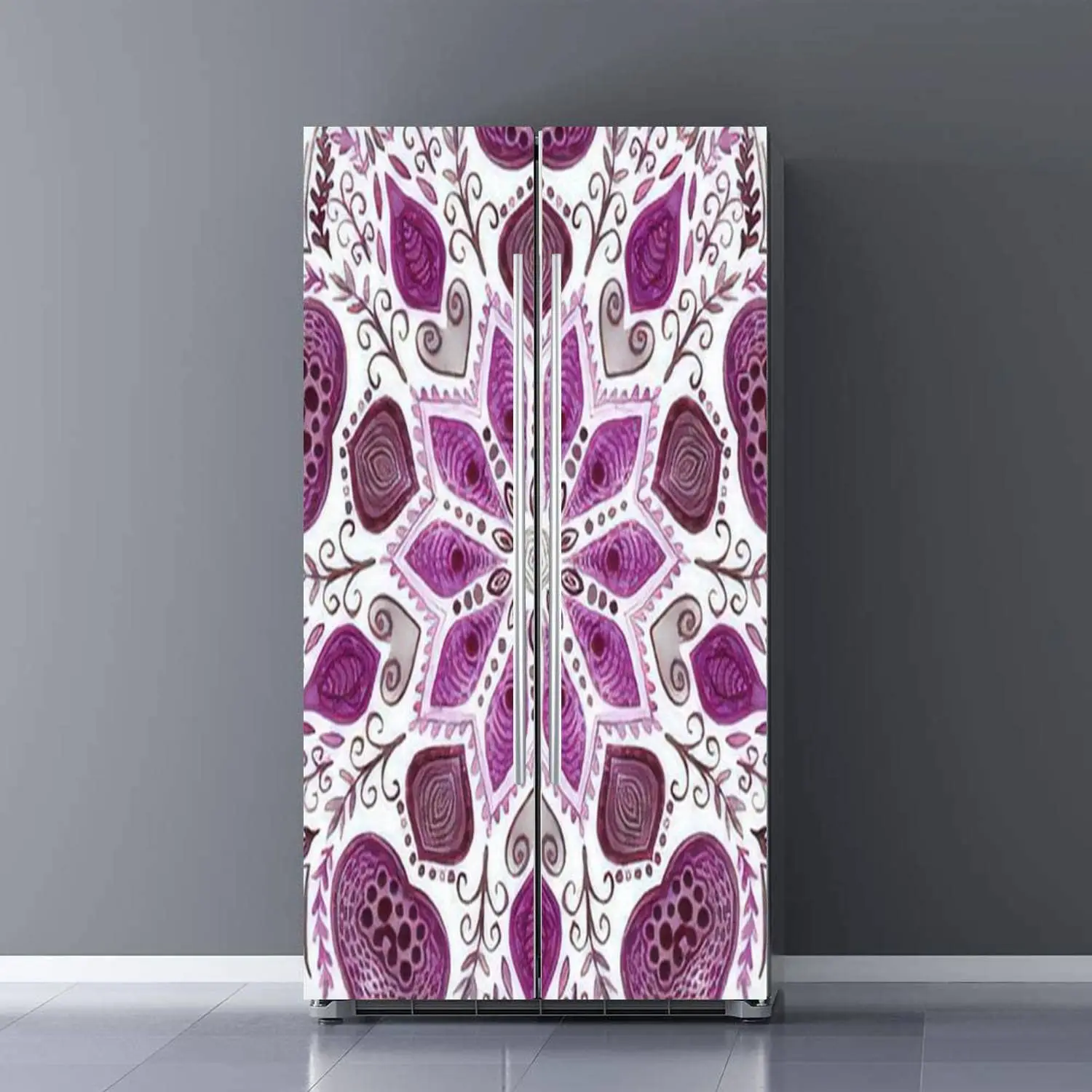 Golden Mandala Refrigerator Wrap Bohemian Flower Fridge Sticker Full ...