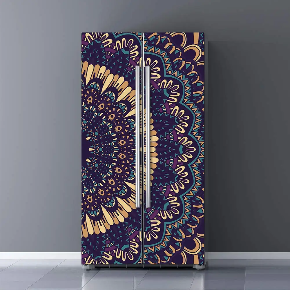 Golden Mandala Refrigerator Wrap Bohemian Flower Fridge Sticker Full ...