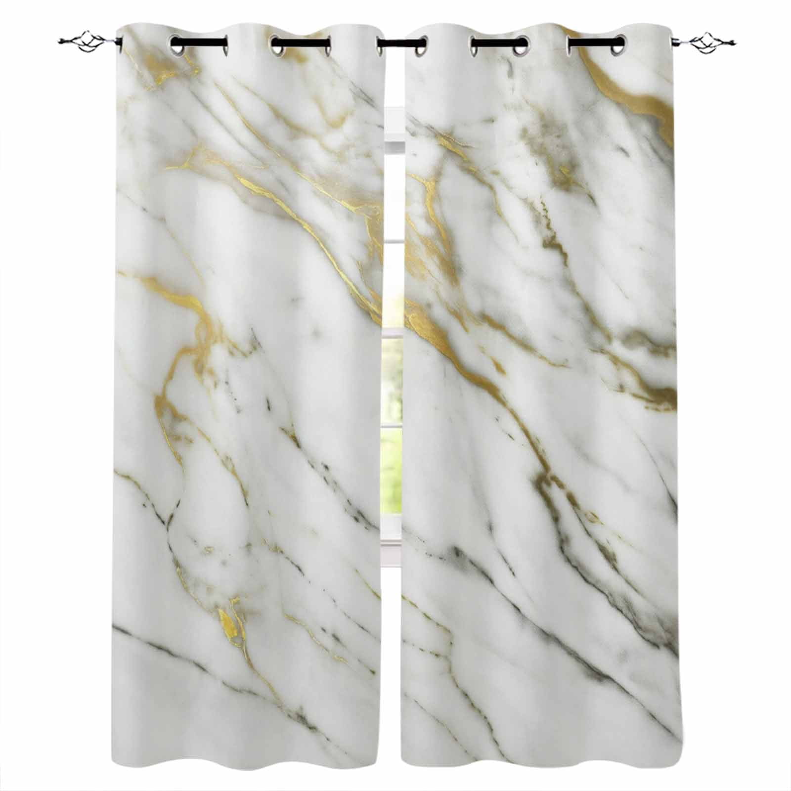 Golden Marble Blackout Curtains 90 Inch Length 2 Panels Set for Living ...