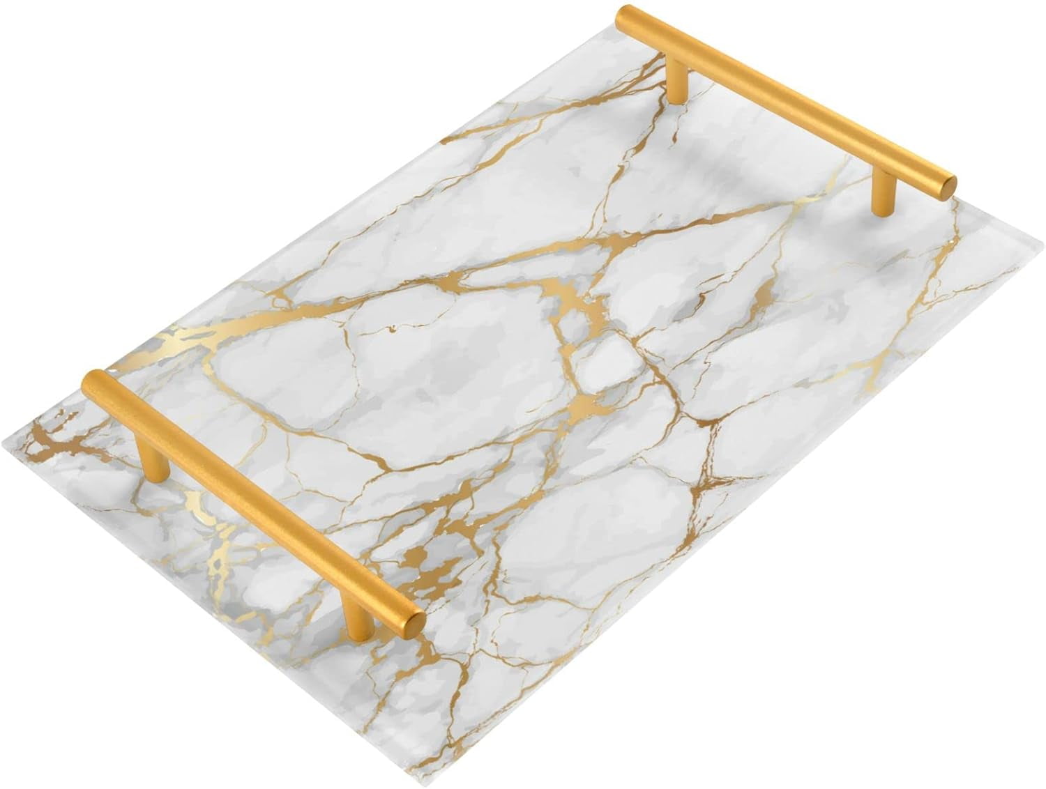 Golden Marble Rectangular Vanity Tray for Bathroom Decor, Acrylic ...