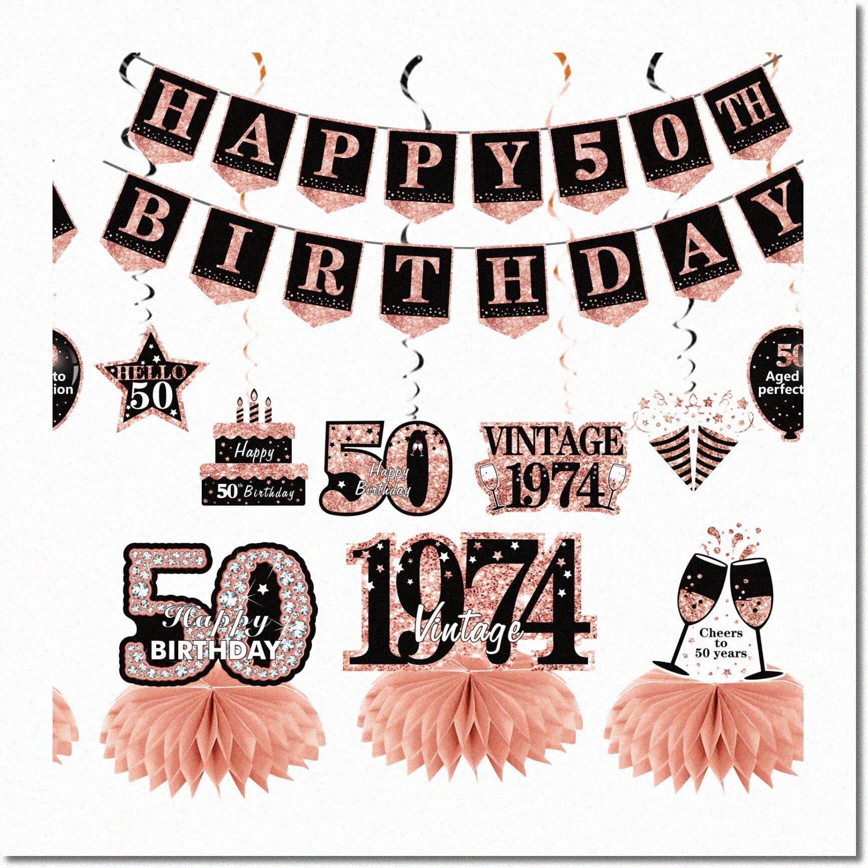 Golden Memories 50th Birthday Celebration Set - Rose Gold Vintage 1974 ...