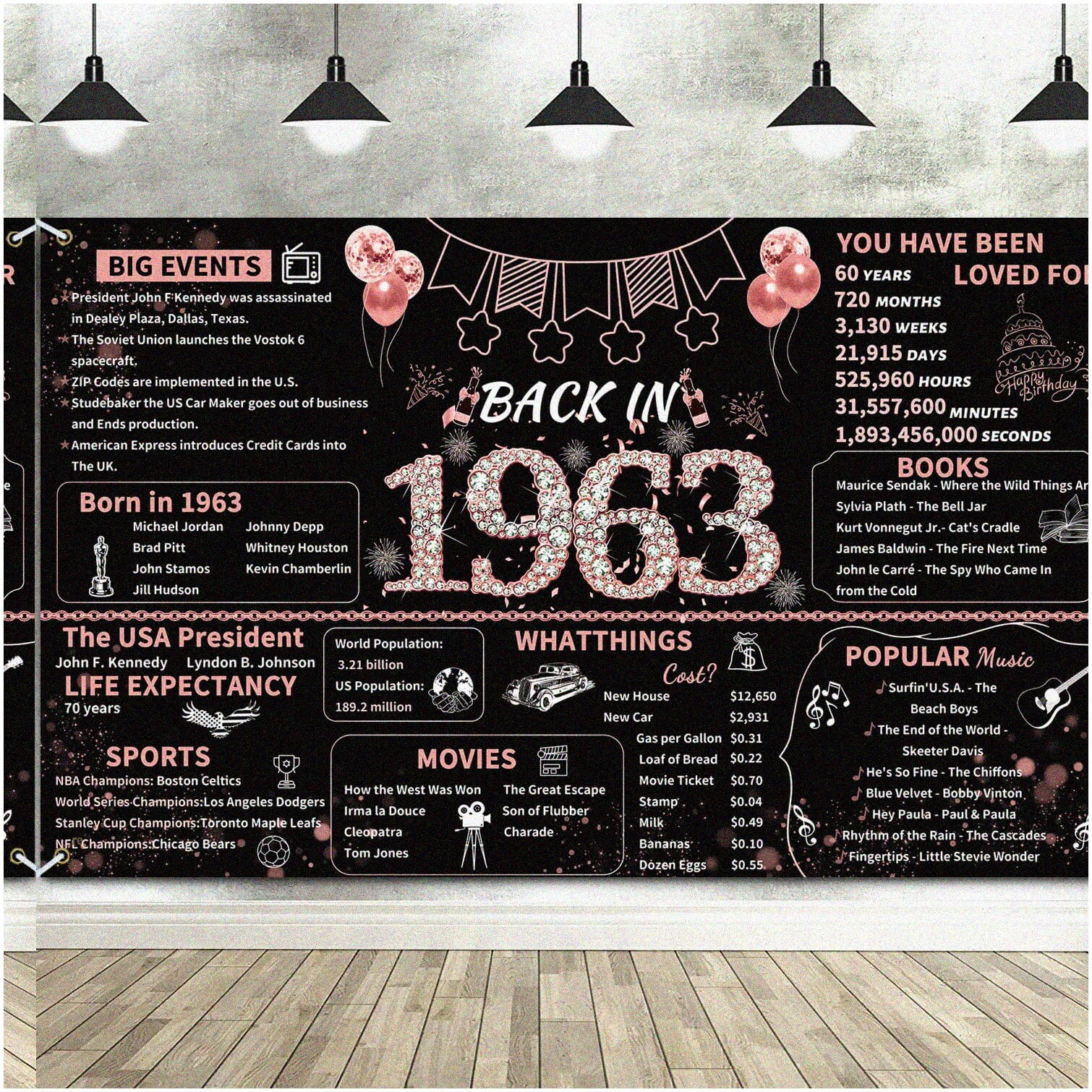 Golden Memories 61st Birthday Party Set - Rose Gold Decorations, 1963 ...