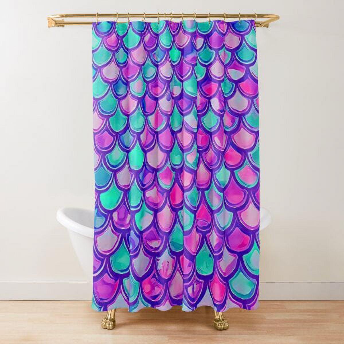 Golden Mermaid Glitter Scales Shower Curtain Glitter Shiny Rainbow