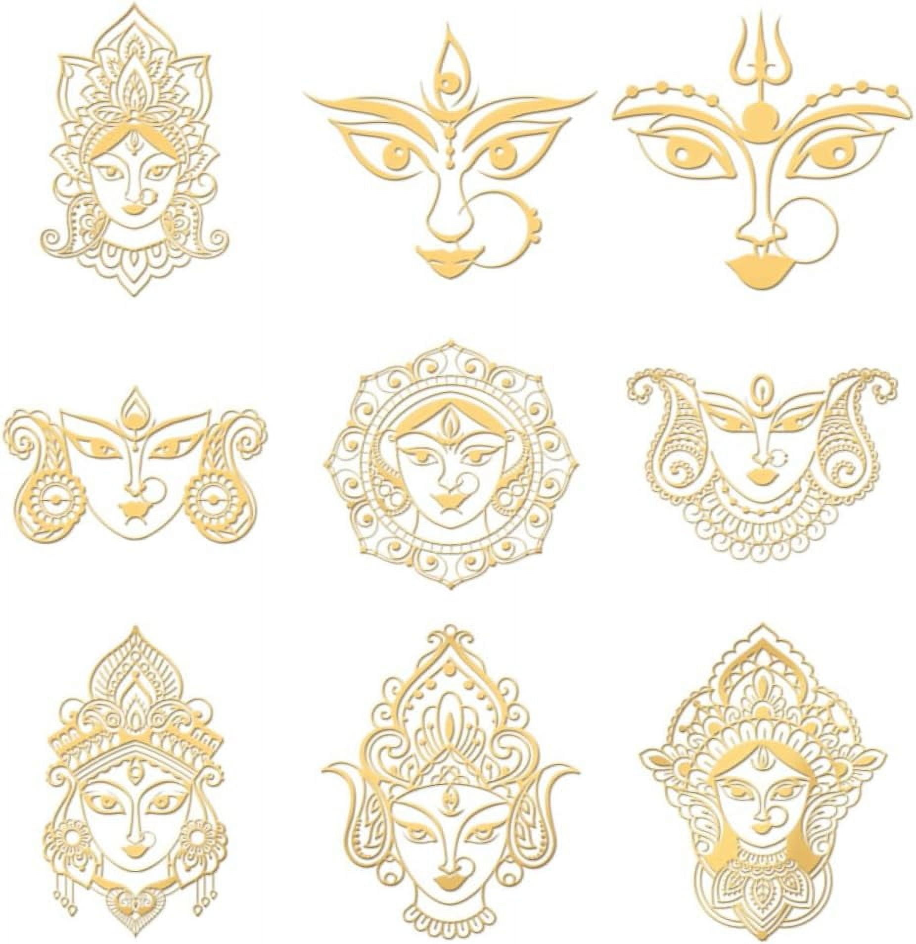 Golden Metal Durga Face Stickers - 9pcs 1.6x1.6 Inch Self-Adhesive ...