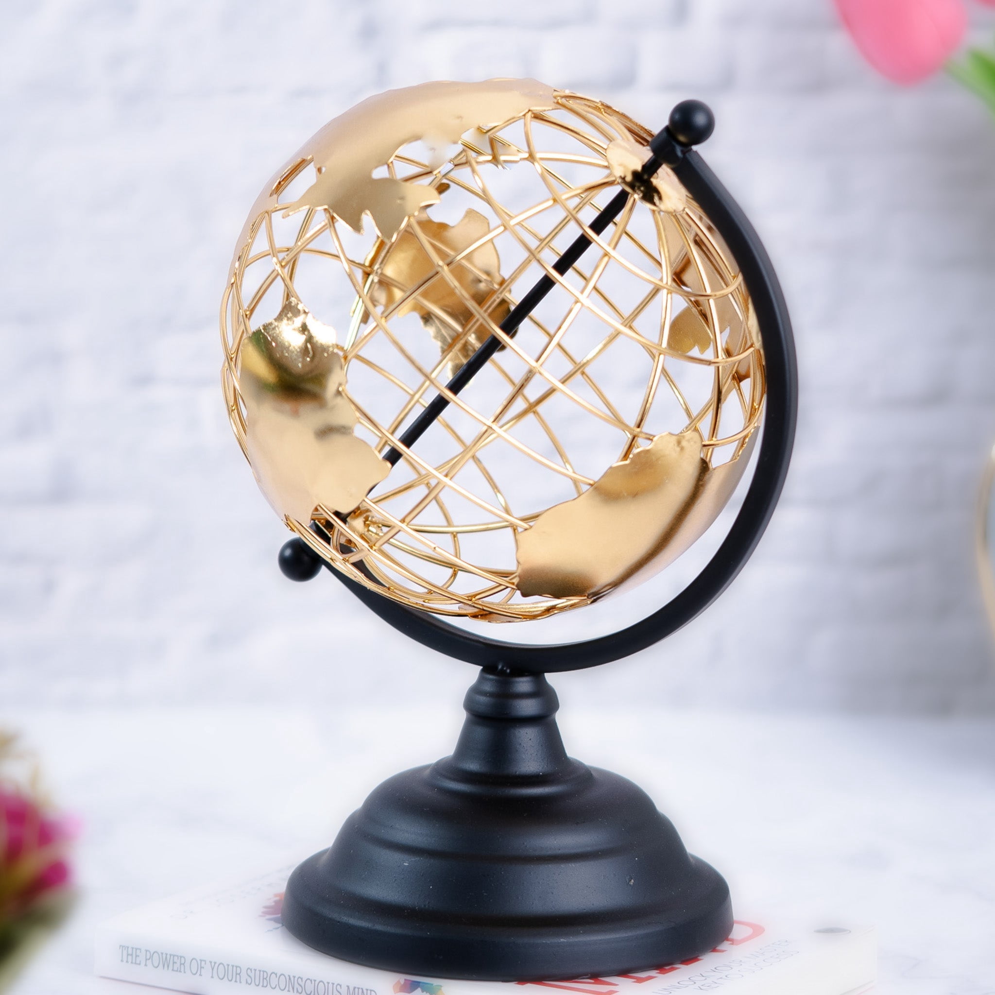 Golden Metal Globe for Desk, World Map Decor, Elegant Finish for ...
