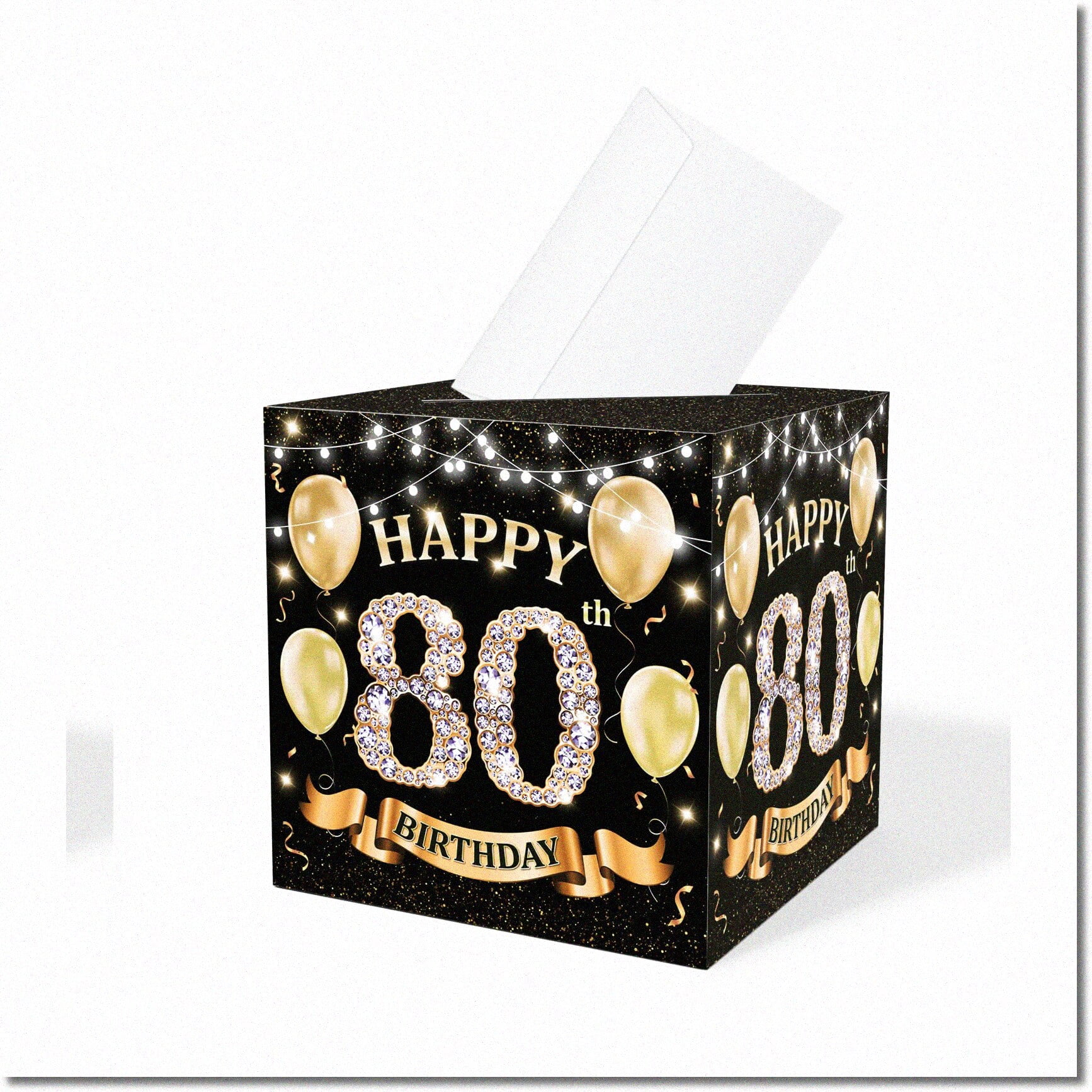 Golden Milestone 80th Birthday Card Box - Elegant Black and Gold Party ...