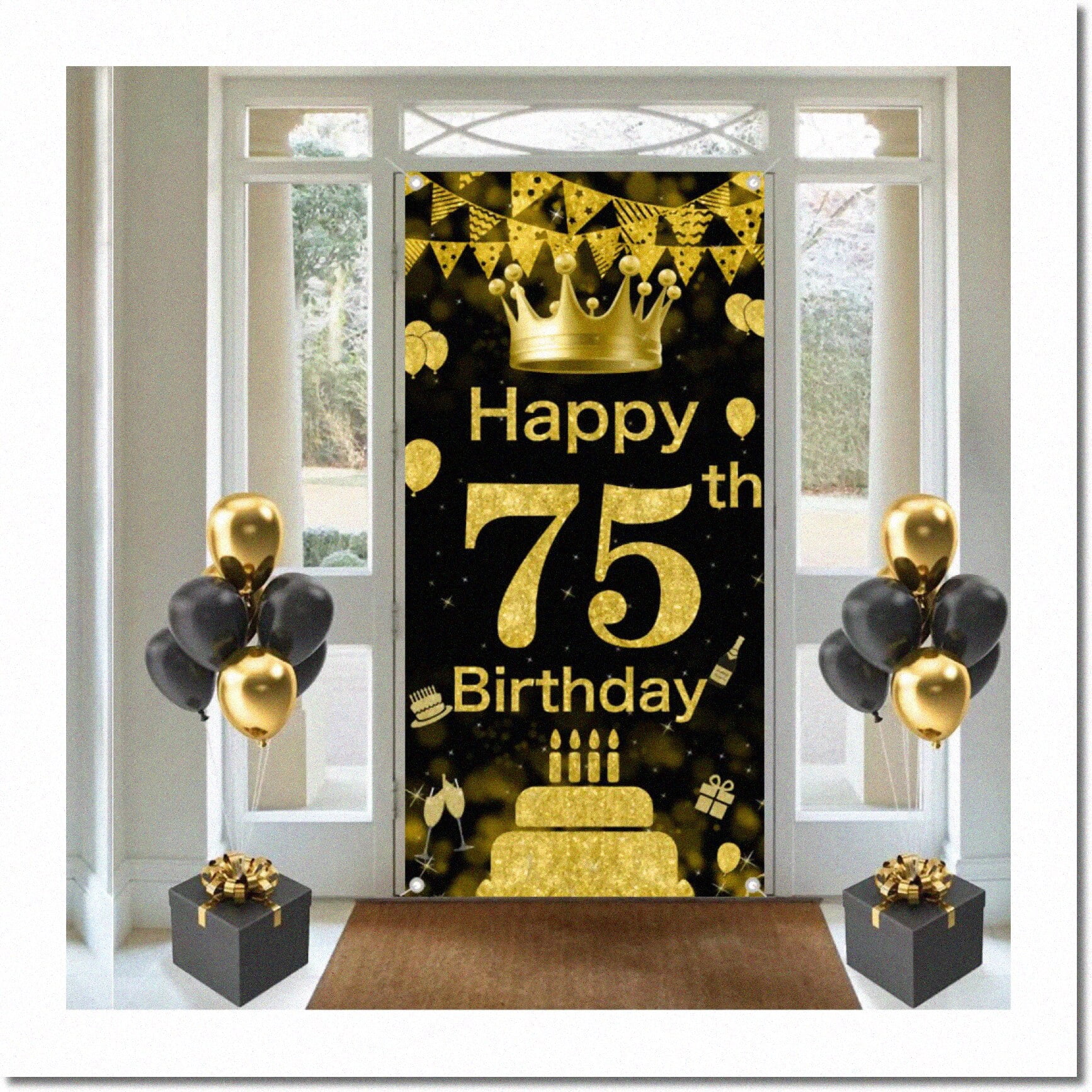 Golden Milestone Celebration Door Banner - 75th Birthday Party Décor ...
