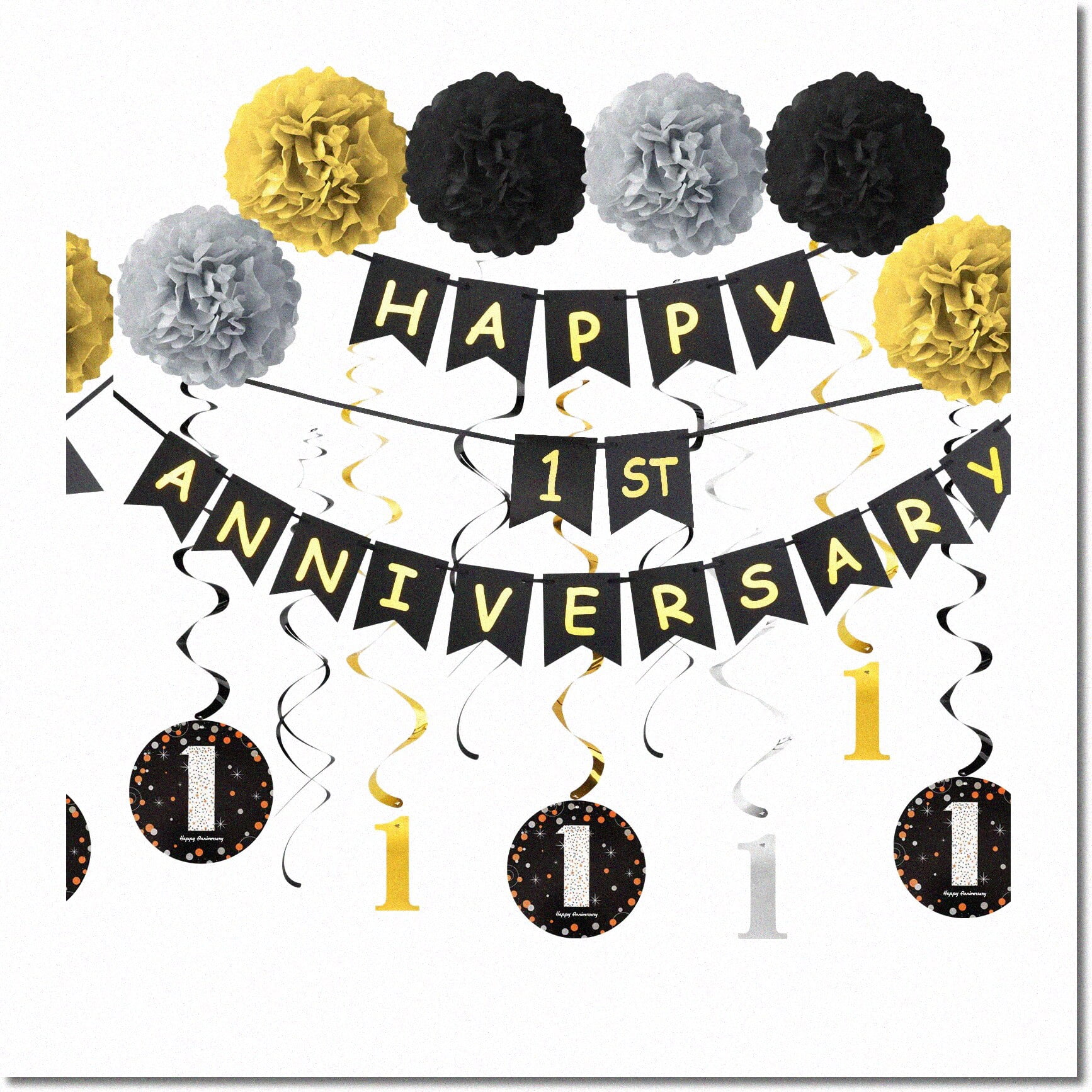 Golden Milestone Celebration Kit - Glittery 1st Anniversary Decor Set ...