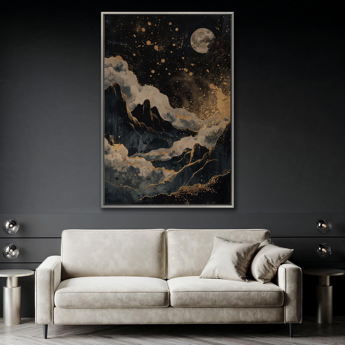 Golden Moon Poster: Abstract Mountain Celestial Wall Art, Unframed ...