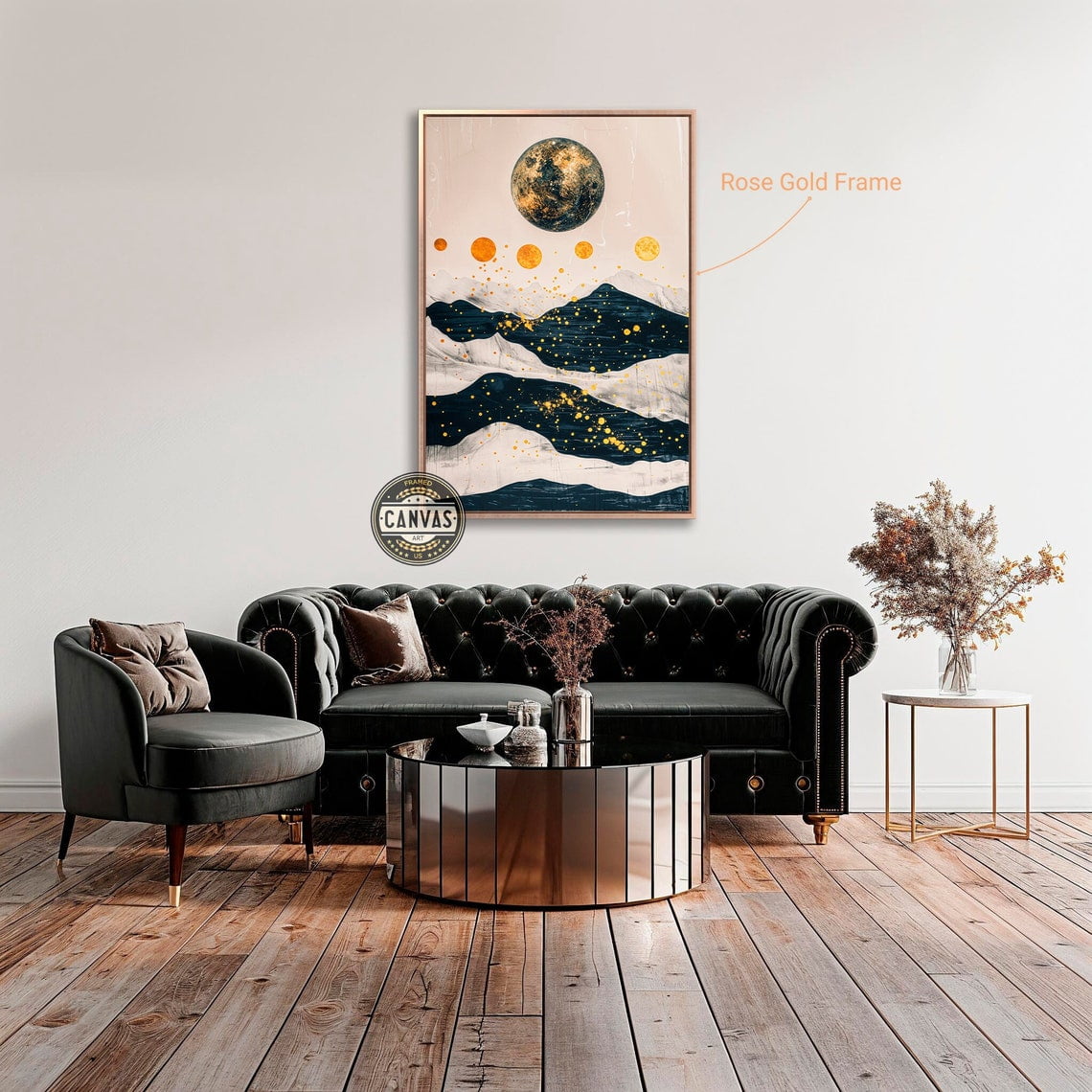 Golden Moon Poster Celestial Abstract Wall Art Mountain Ranges Poster ...