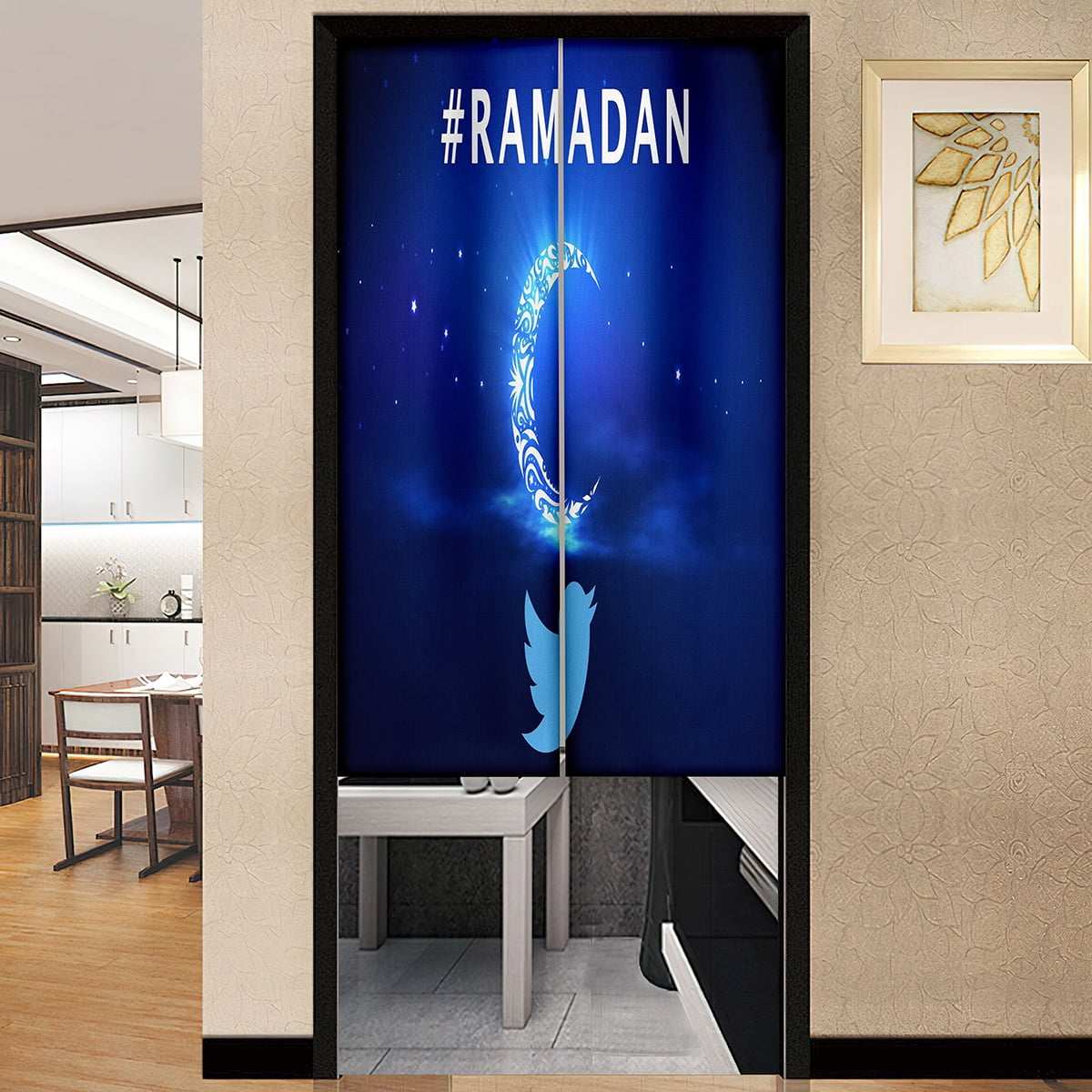 Golden Moon Print Door Curtain Traditional Chinese Panel Japanese Style ...