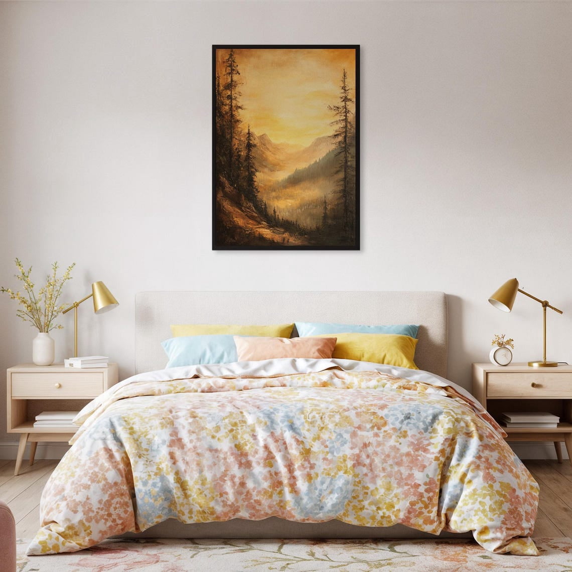 Golden Mountain Wall Art Poster Sunset Valley Landscape Warm Nature ...