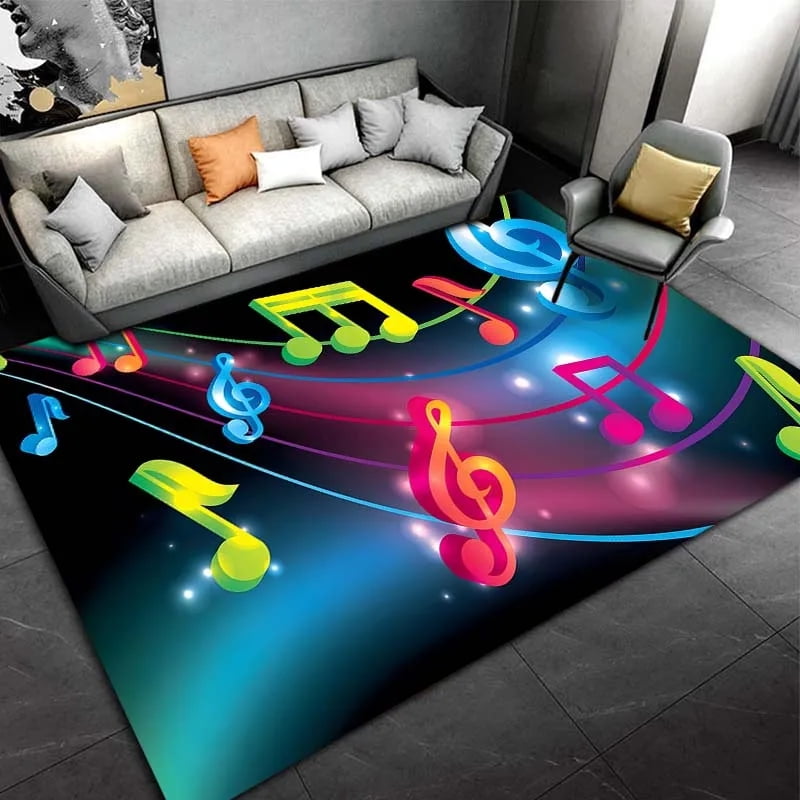Golden Music Note Pattern Floor Rug Musical Theme Carpet Rock Style ...
