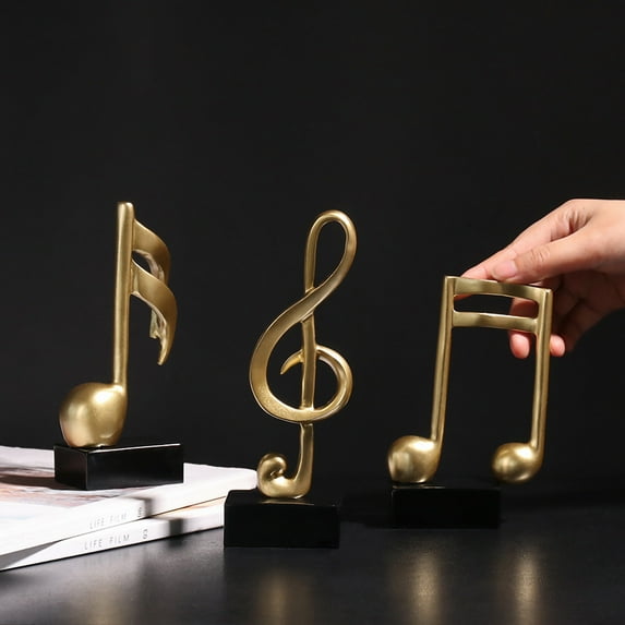 Golden Music Note Sculptures Home Decor for Shelf Decor Accents Resin ...