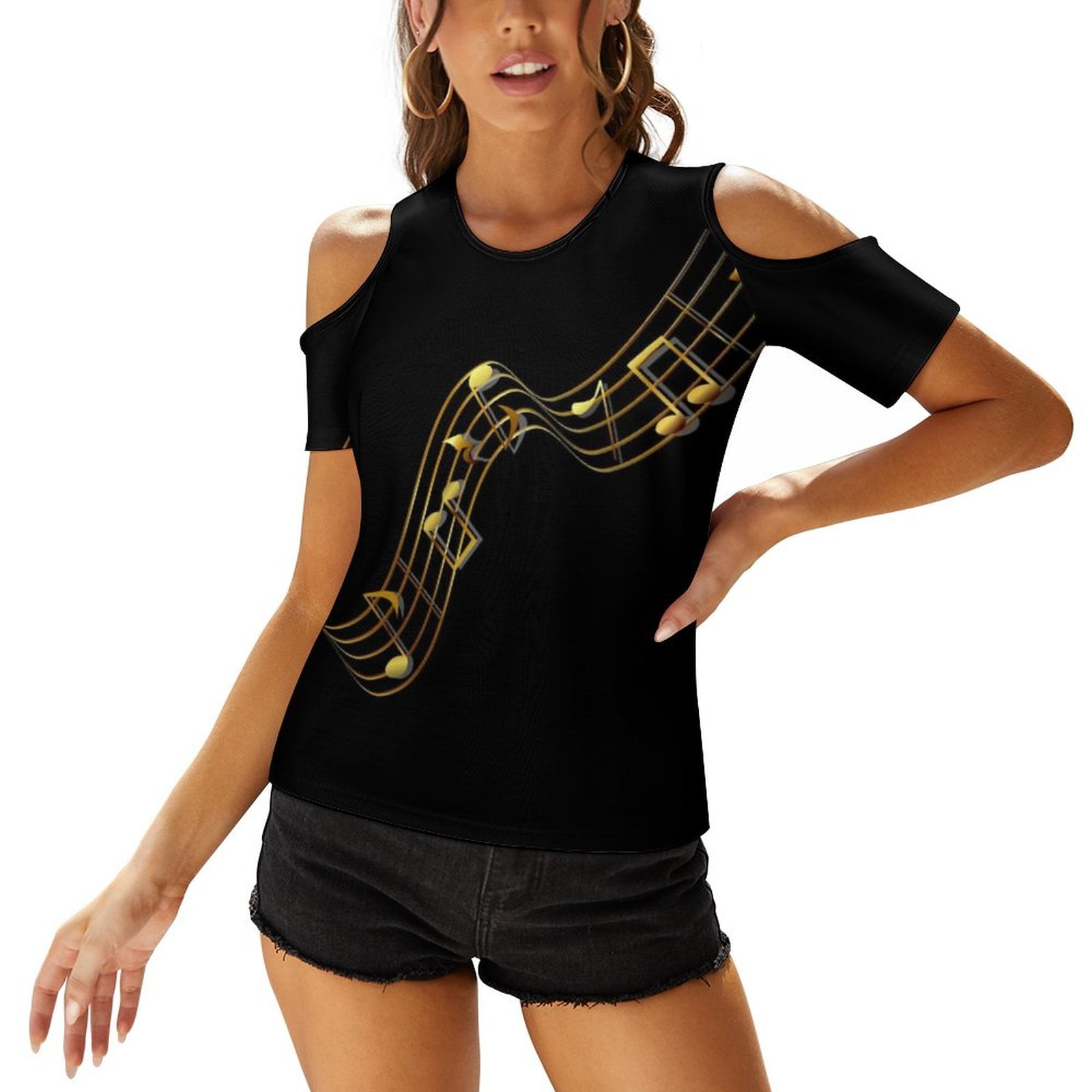Golden Music Notes ( Mendelle ) Women Zipper Sexy Printed Vintage T ...