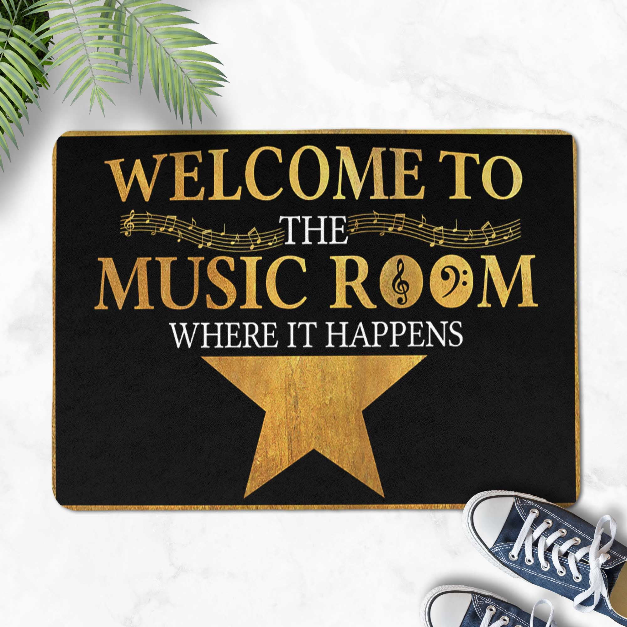 Golden Music Room Welcome Doormat, Star Entry Rug with Treble Clef ...