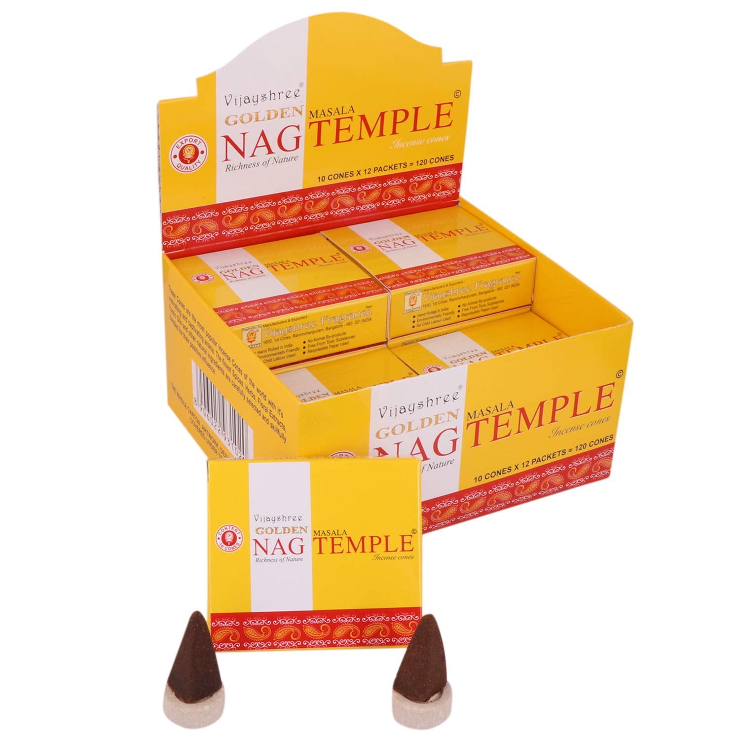 Golden Nag Temple Masala Cone Pack of 12 Pkt of 10 Cones Each Natural ...
