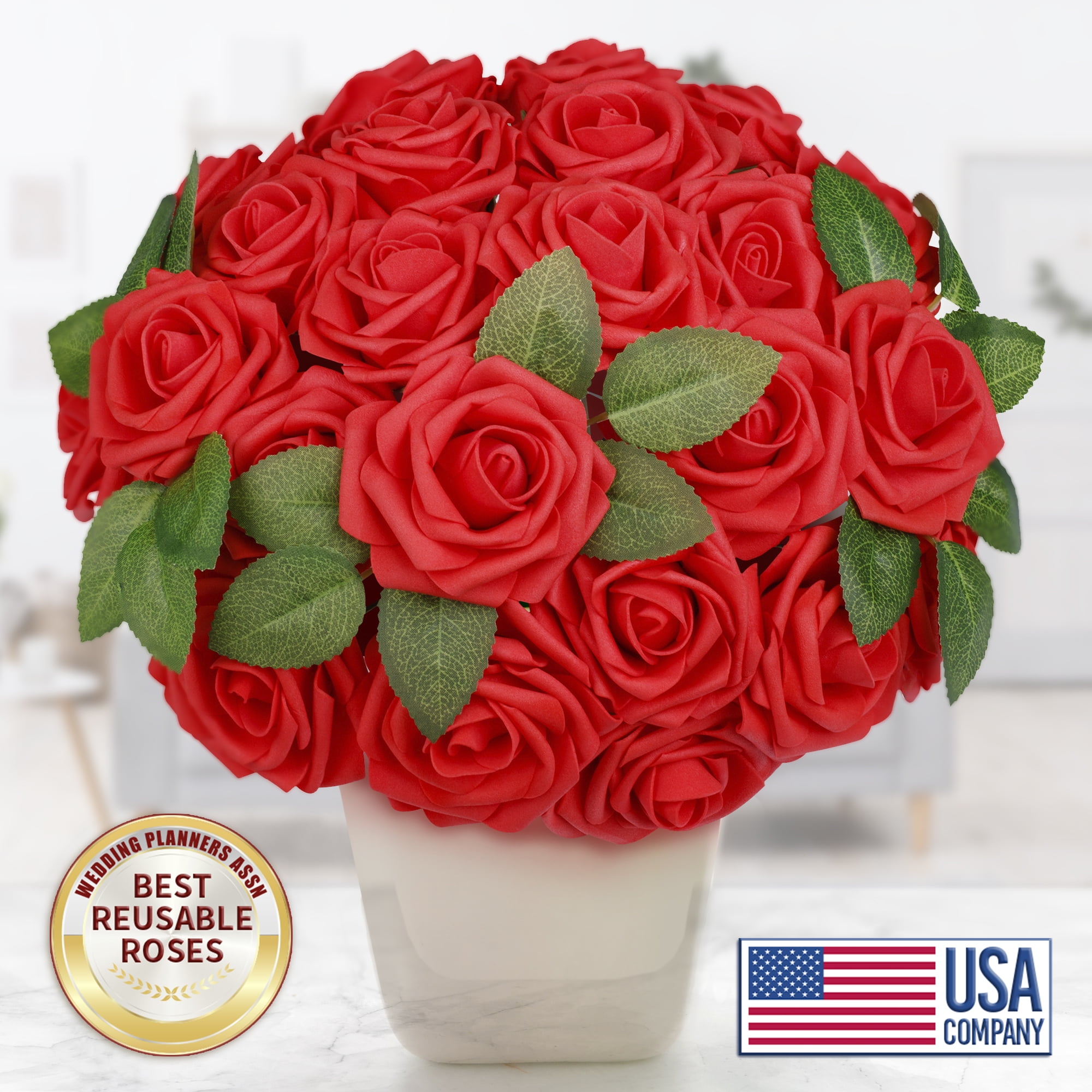 25 Folly Red 9.5" Artificial Roses W/ Stems - Award-Winning, Gorgeous ...