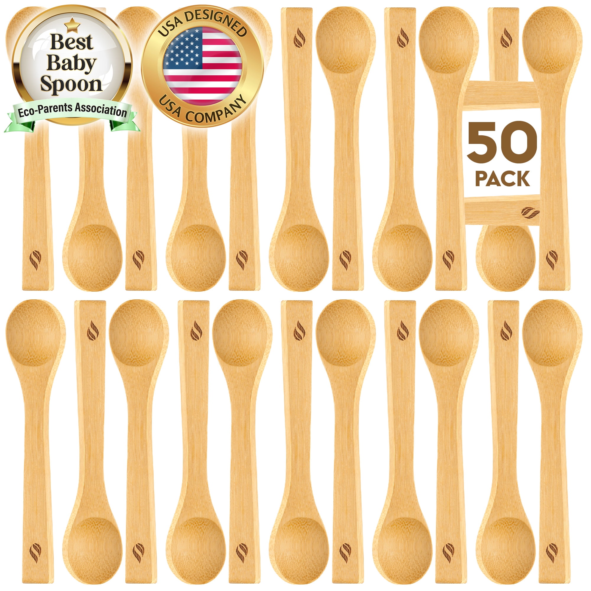 Bamboo Wood Tea Spoon (50 Pack), Small Wooden Teaspoons for Coffee ...