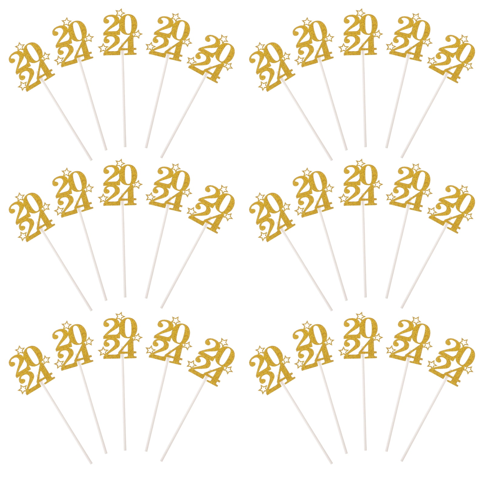 WASHWEPE Golden Cake Picks for Cupcake Decoration New Year Party ...
