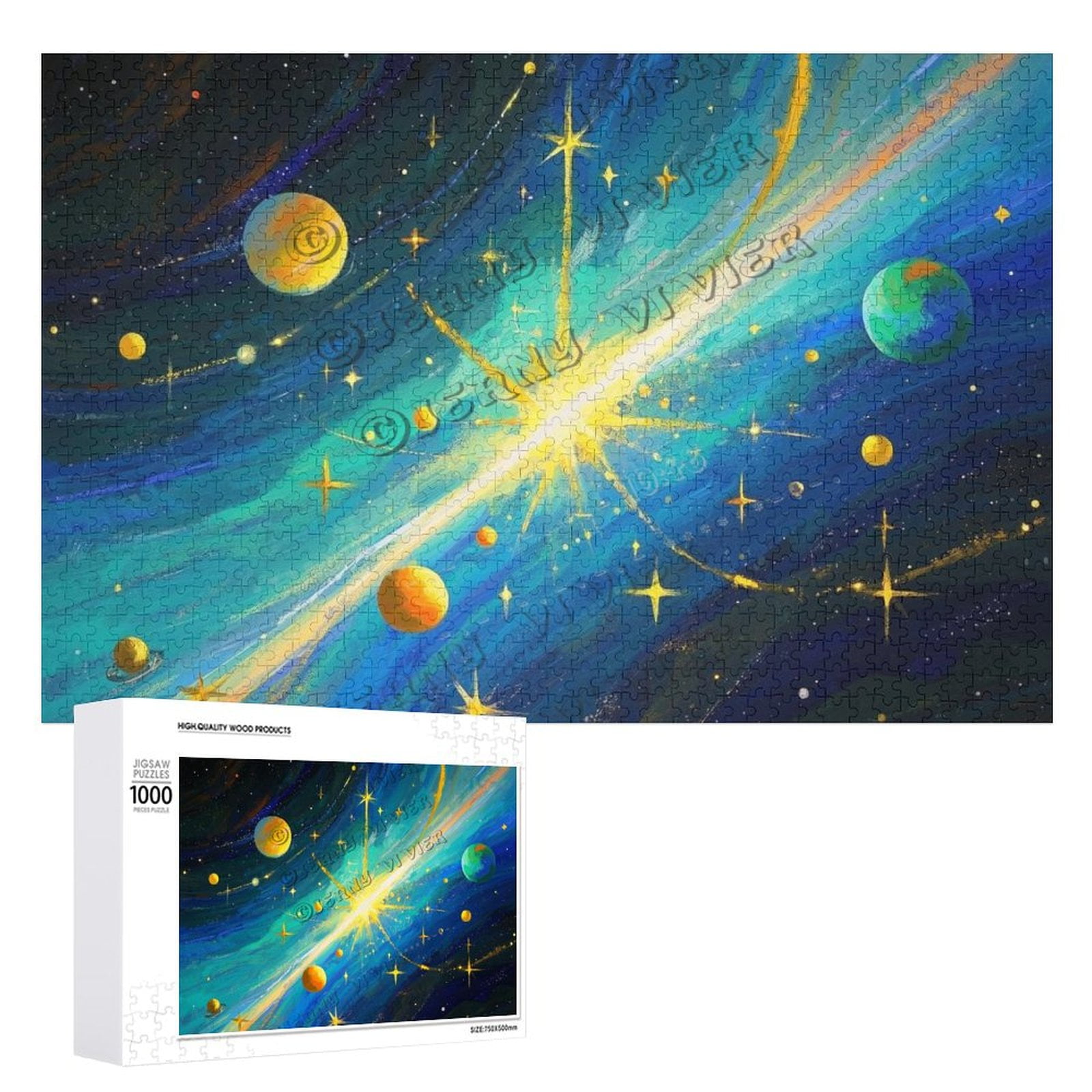 Golden Night Sky Puzzle – 1000 pcs Wooden Jigsaw for Adults – Celestial ...