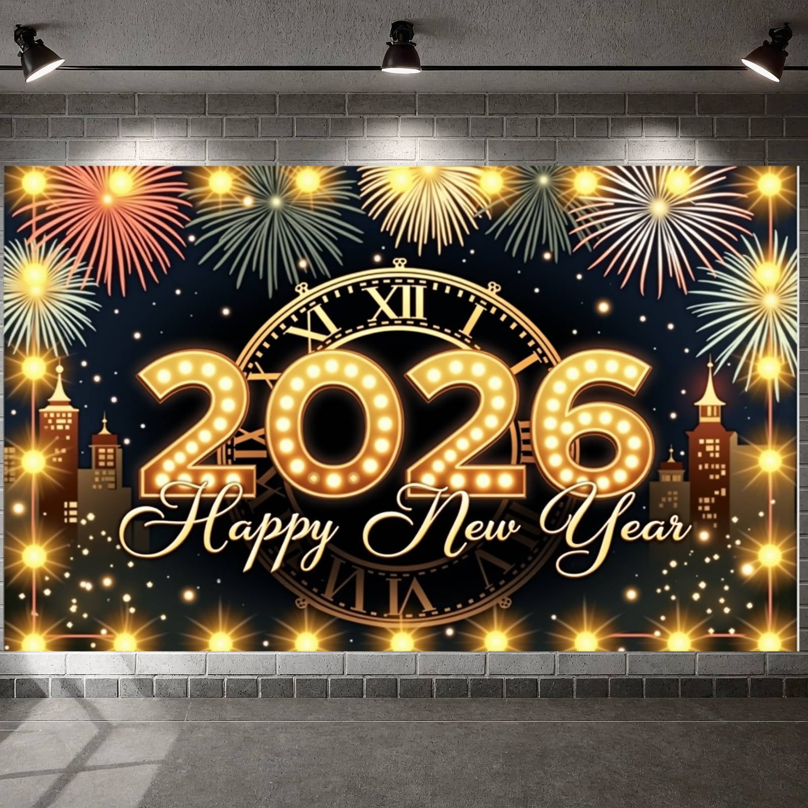 Golden Numbers Happy New Year Banner Fireworks Design 2026 Display ...