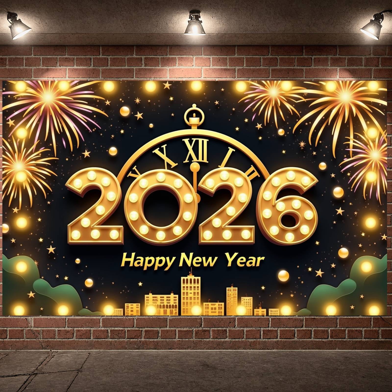 Golden Numbers Happy New Year Banner Fireworks Design 2026 Display ...