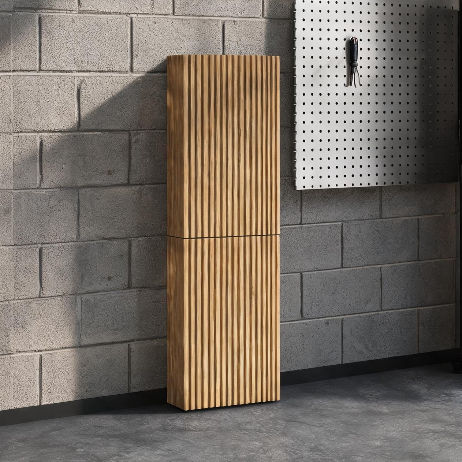 Golden Oak Plywood 59 Inch Tall Narrow 2-Door Wall Mounted Storage ...