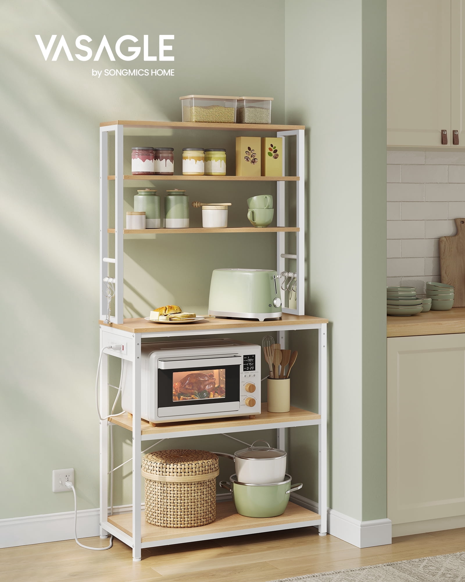 Golden Oak & White Bakers Rack - 31.5 - Inch Coffee Bar with Power ...