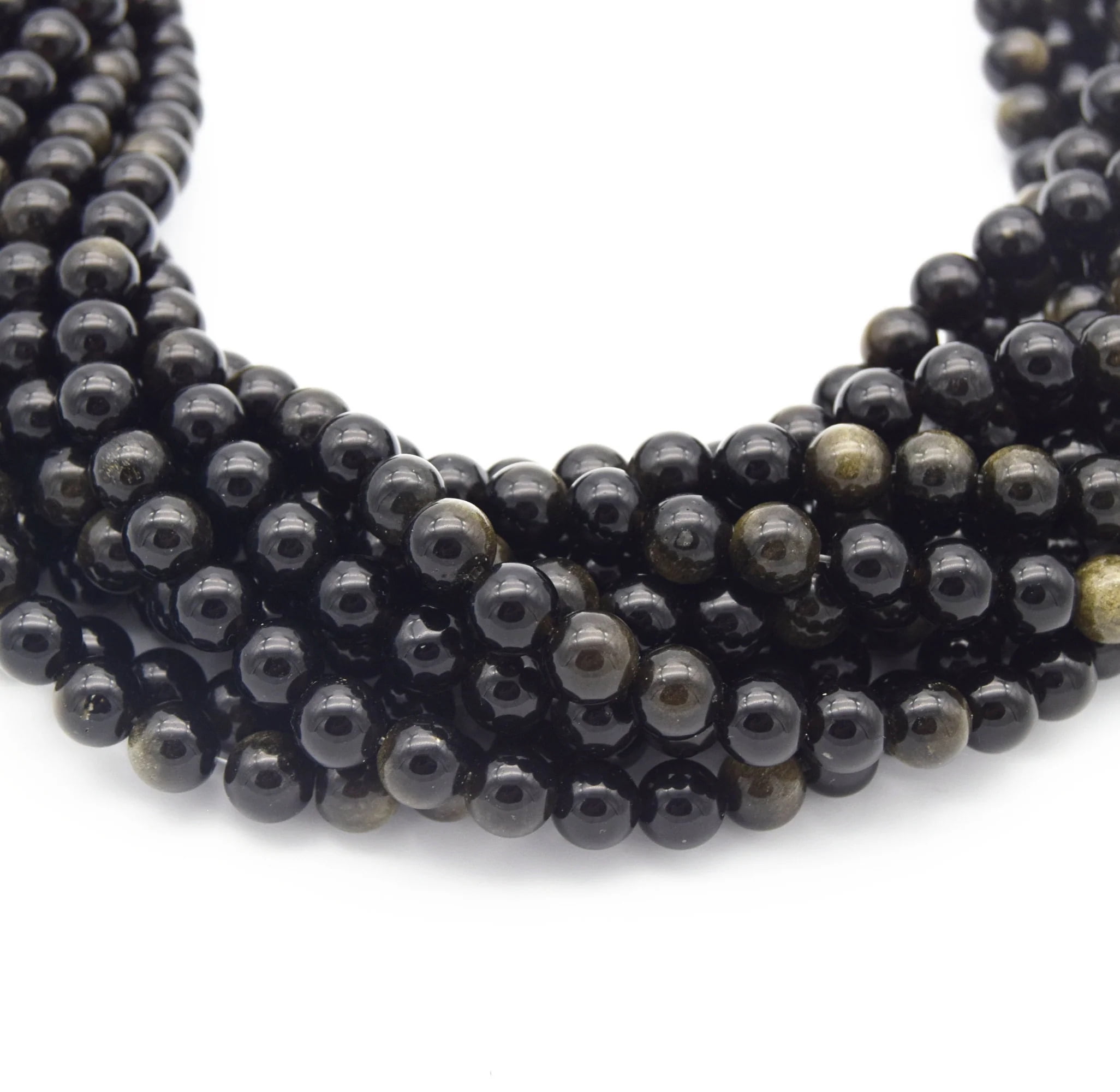 Golden Obsidian Bead | Gold Sheen Black Round Smooth Finish Gemstone ...