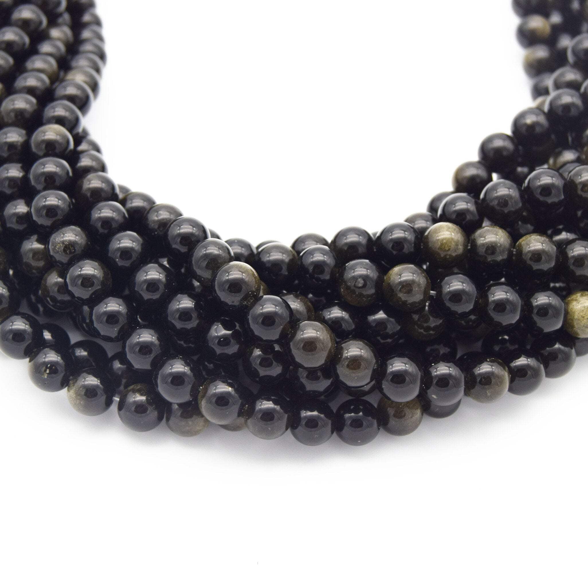 Golden Obsidian Bead | Gold Sheen Black Round Smooth Finish Gemstone ...