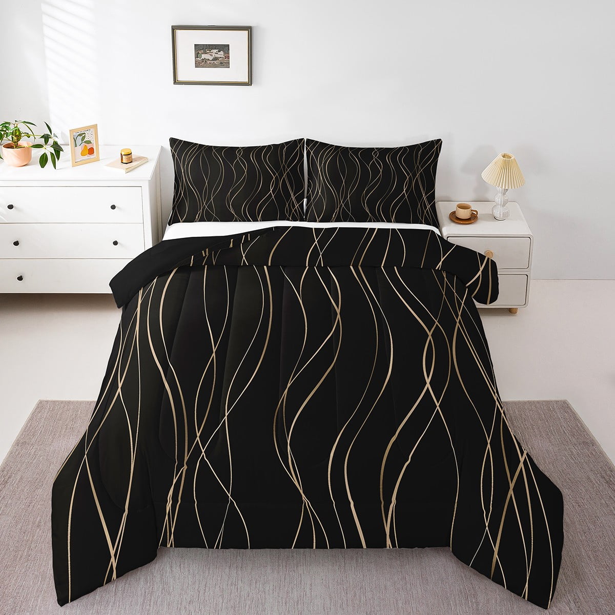 Golden Ombre Comforter Set King Size Modern Abstract Art Bedding Sets ...