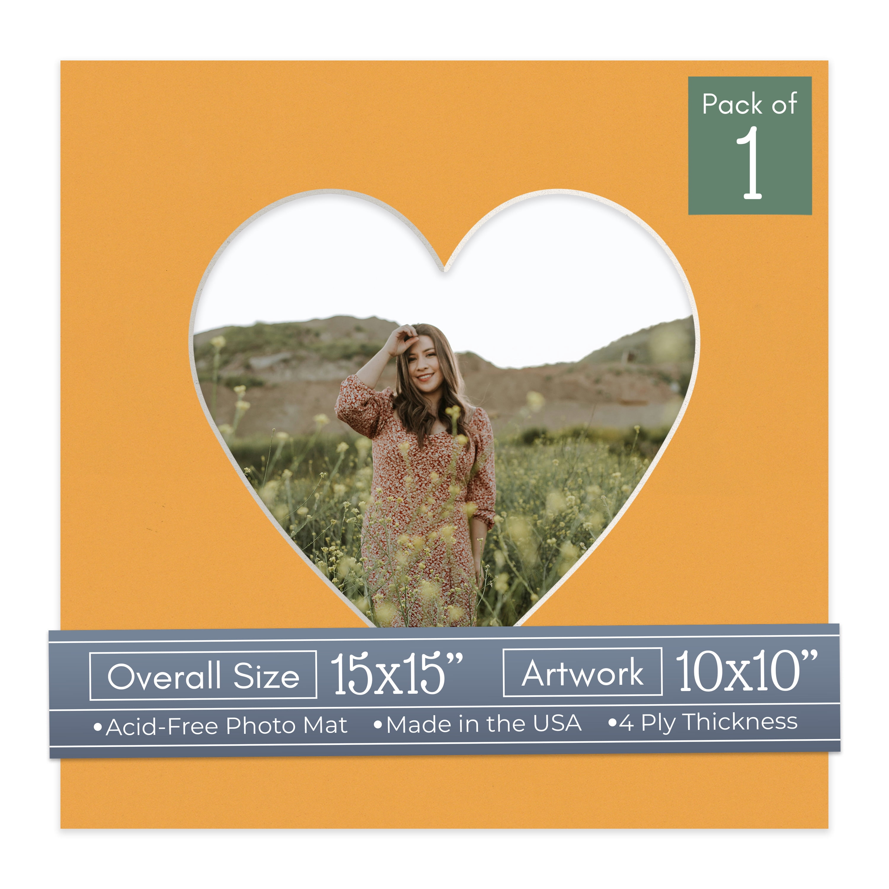 Golden Orange Picture Frame Mat for 15x15 Frames - Heart Opening for ...