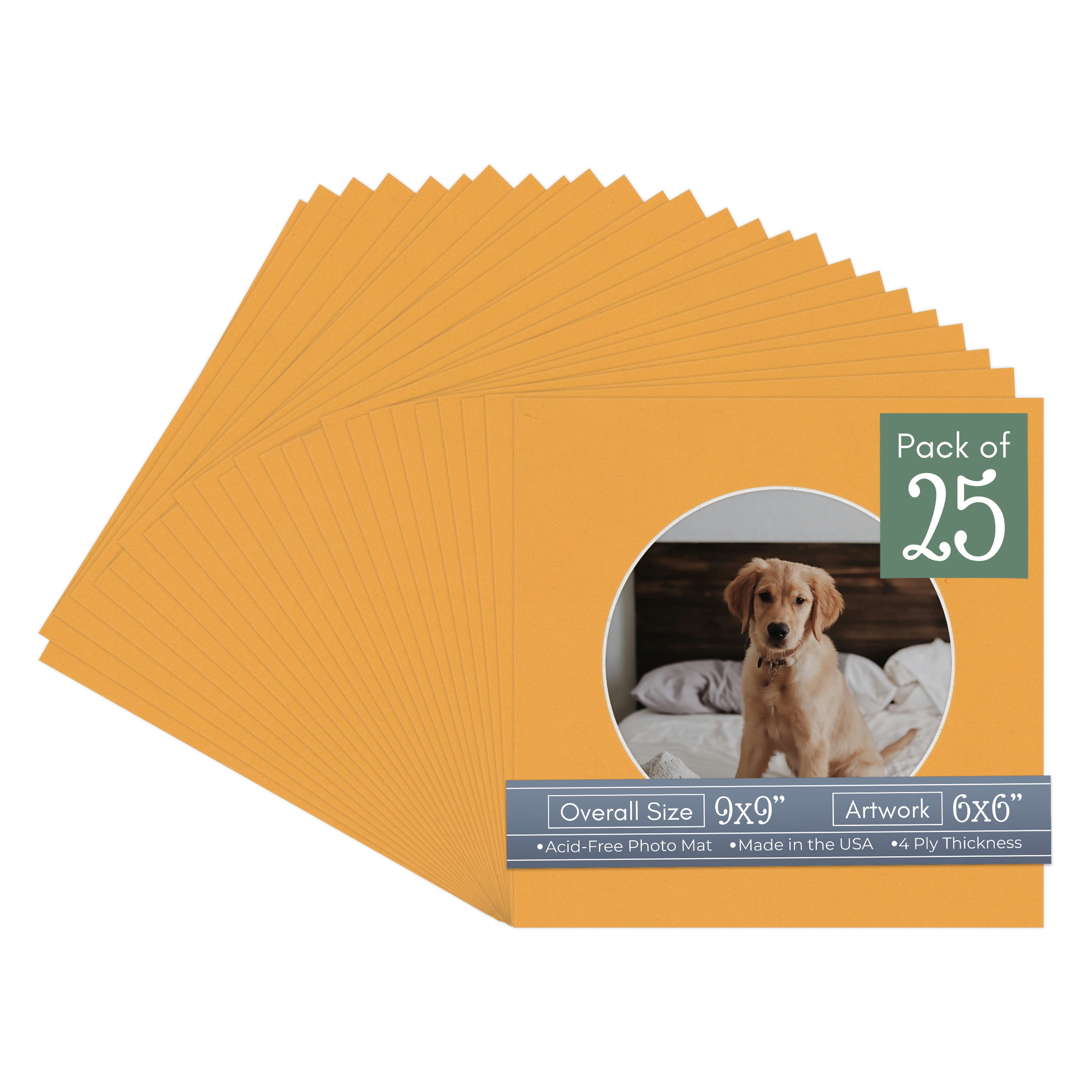 Golden Orange Picture Frame Mat for 9x9 Frames - Circle Opening for 6x6 ...