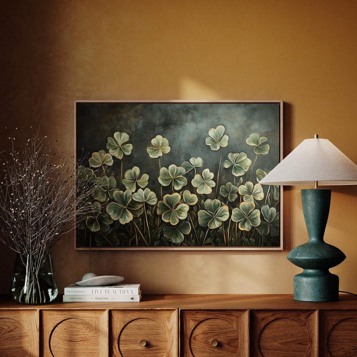 Golden-Outlined Clover Wall Art - Nature-Inspired Hangable Artwork For ...