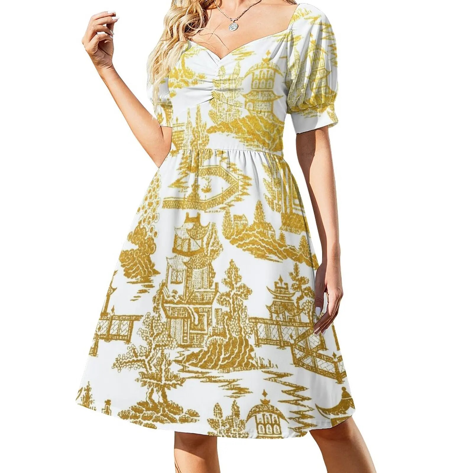 Golden Pagoda Chinoiserie Lovers Dress bandage dress women's elegant ...
