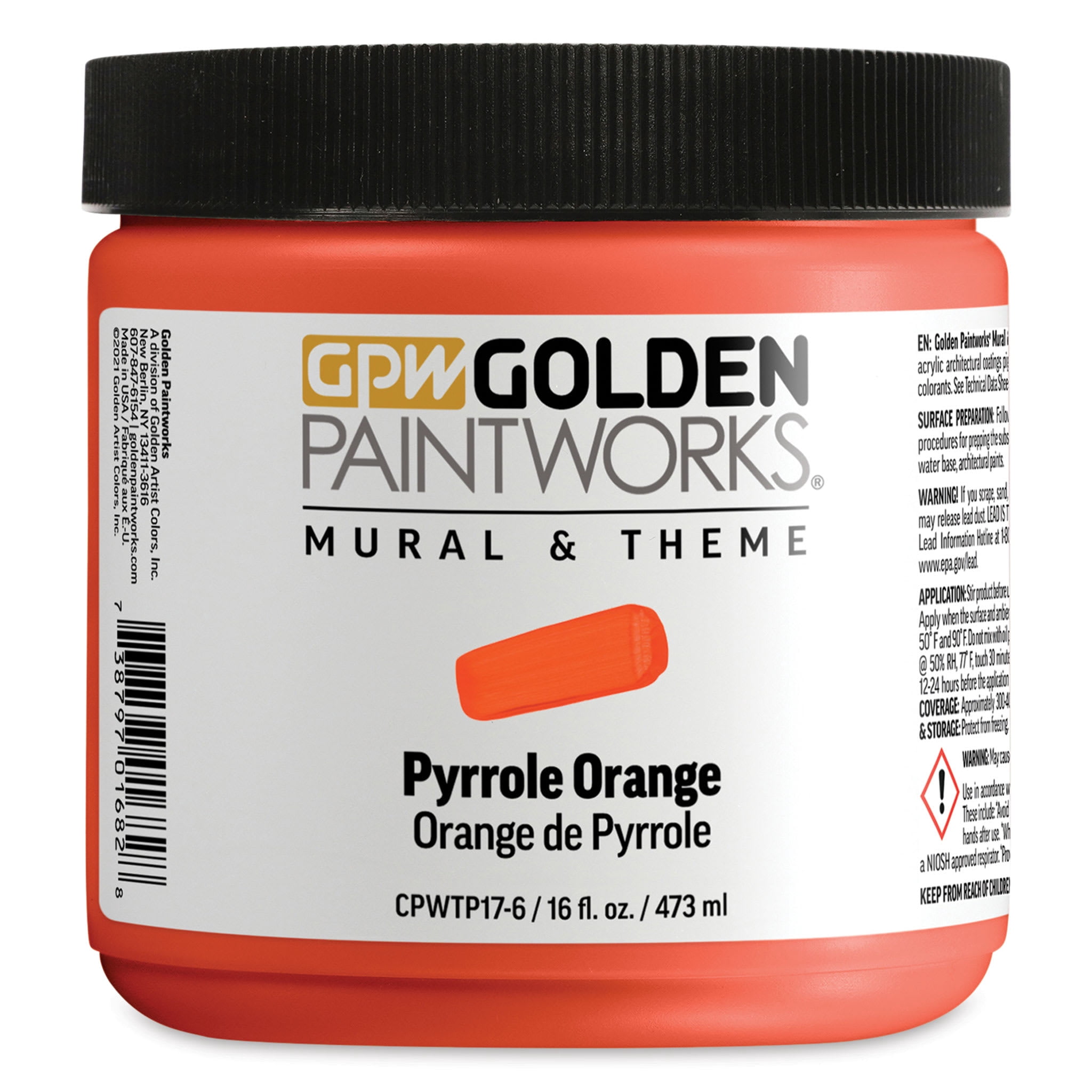 Golden Paintworks Mural and Theme Acrylic Paint - Pyrrole Orange, 16 oz ...