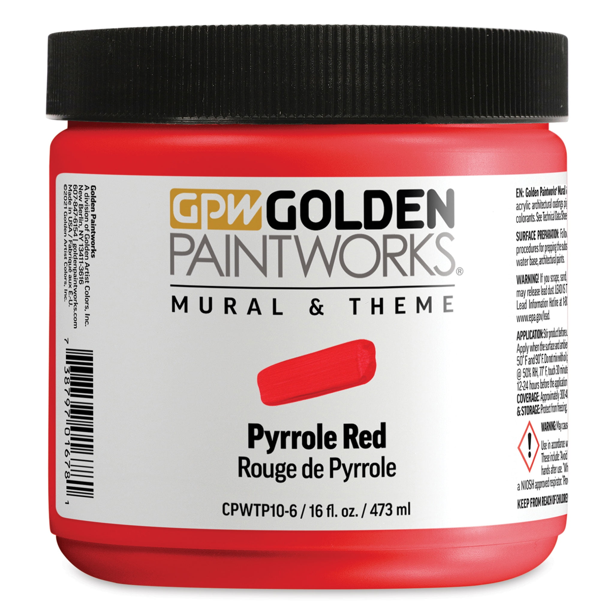 Golden Paintworks Mural and Theme Acrylic Paint - Pyrrole Red, 16 oz ...